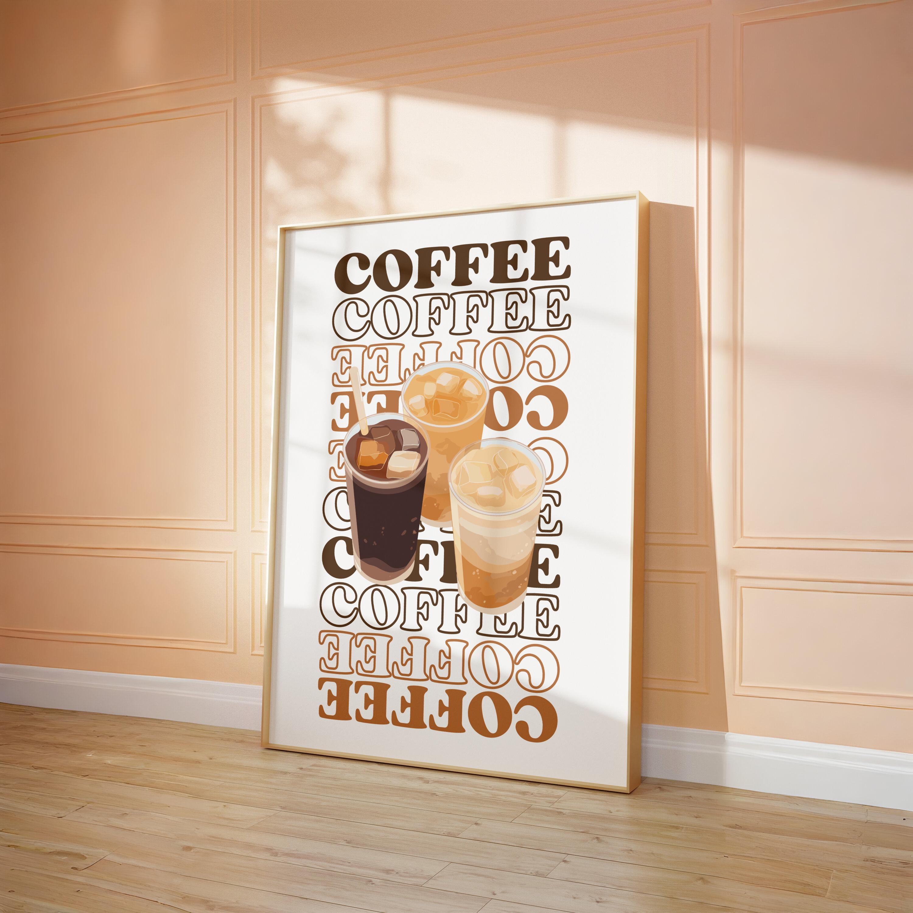 Fun Coffee Bar Cart Poster – Espresso Addict Food Trendy Typography ...
