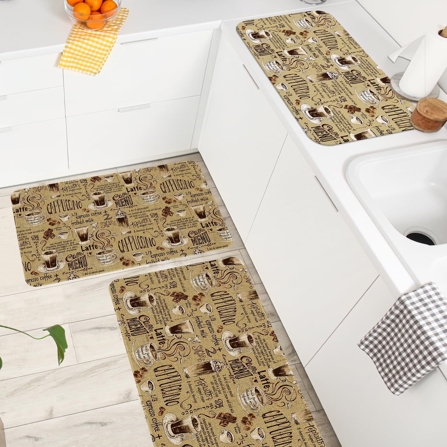 Fun Coffee Kitchen Mats for Floor Set of 2 Pieces Kitchen Rugs and ...