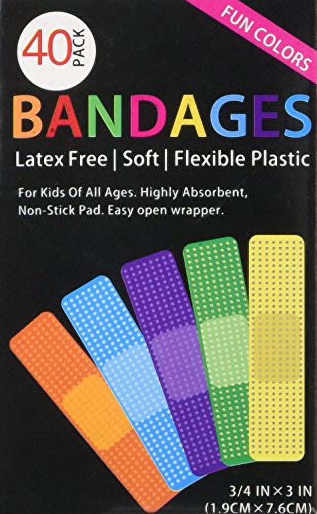 Bulk Buys Fun Color Bandages, 40-Piece Assorted Colors, Kids Bandages ...