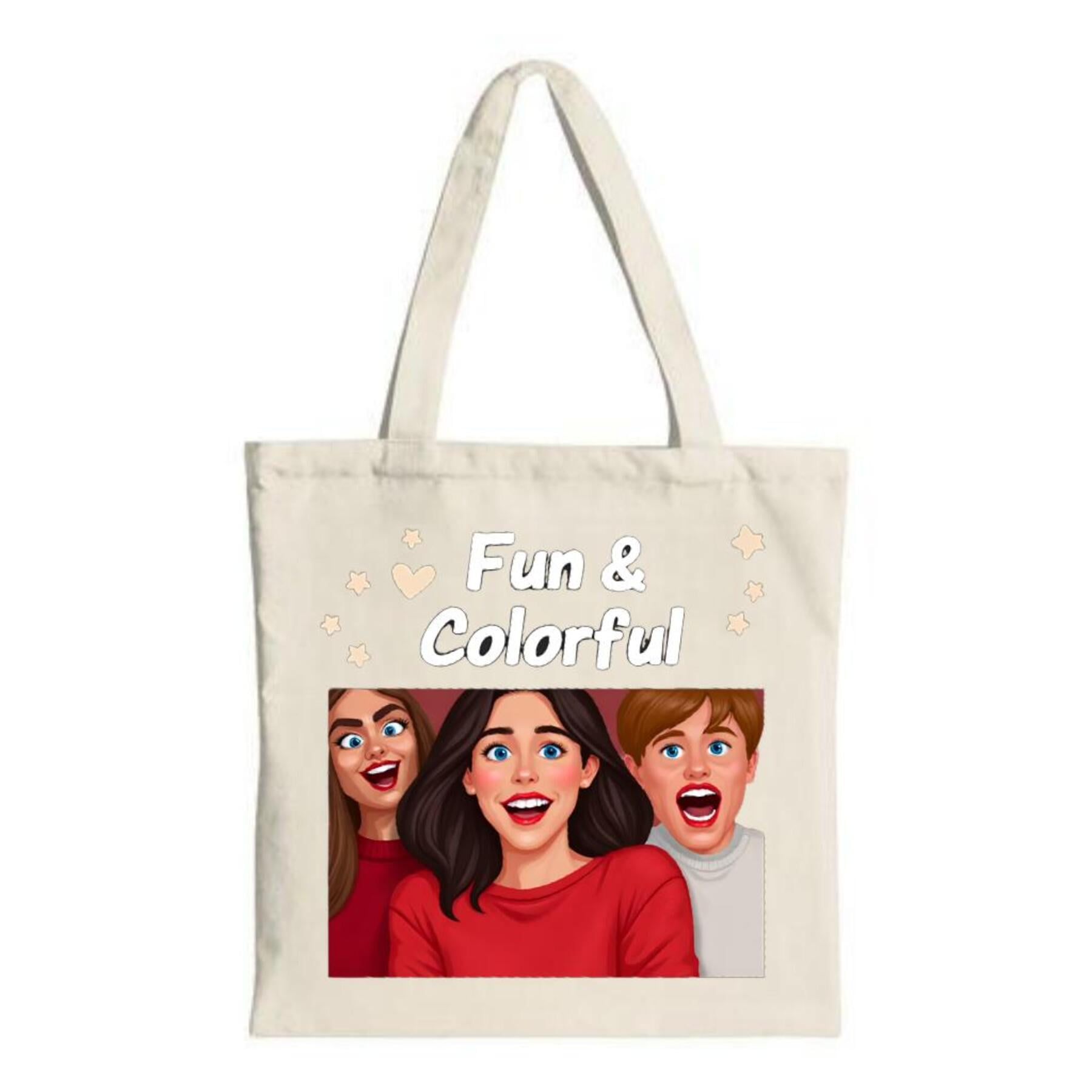 Fun & Colorful Canvas Tote Bag with Three Animated Characters in Red ...