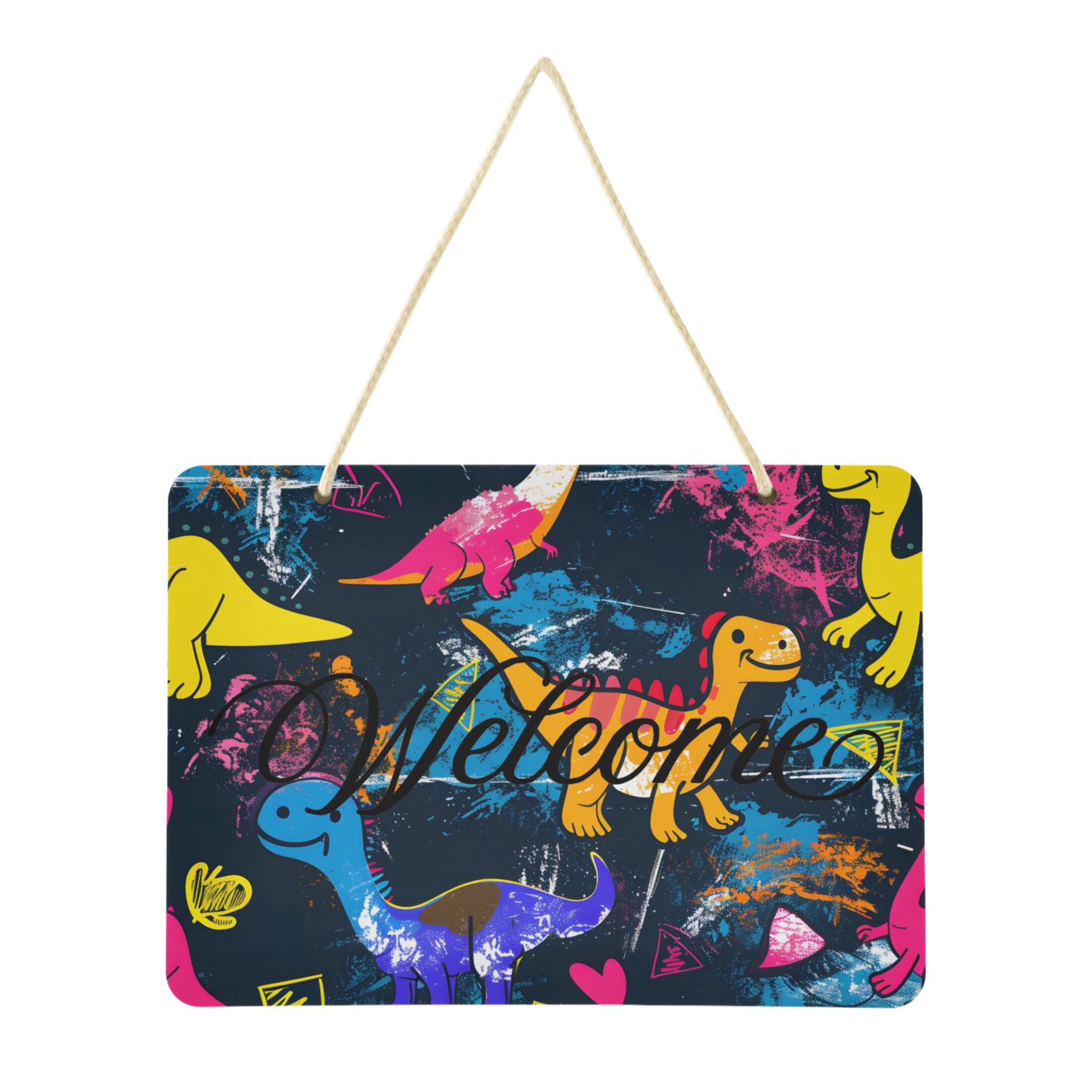 Fun Colorful Dinosaurs Welcome Sign Front Door PVC 14x10 inch Hanger ...