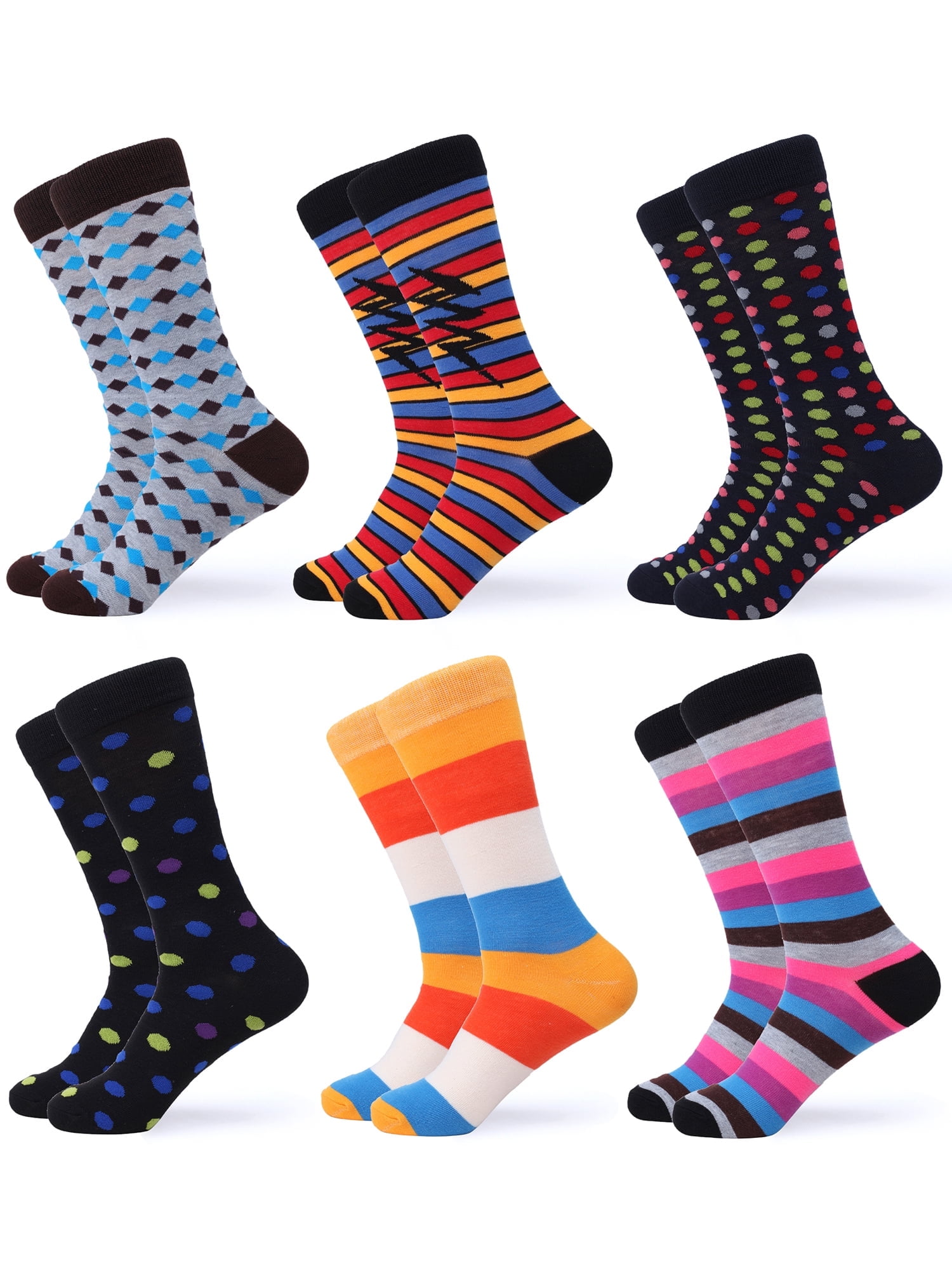 Fun Colorful Dress Socks 6 Pack Color: Classy Collection Size: 13-15 ...