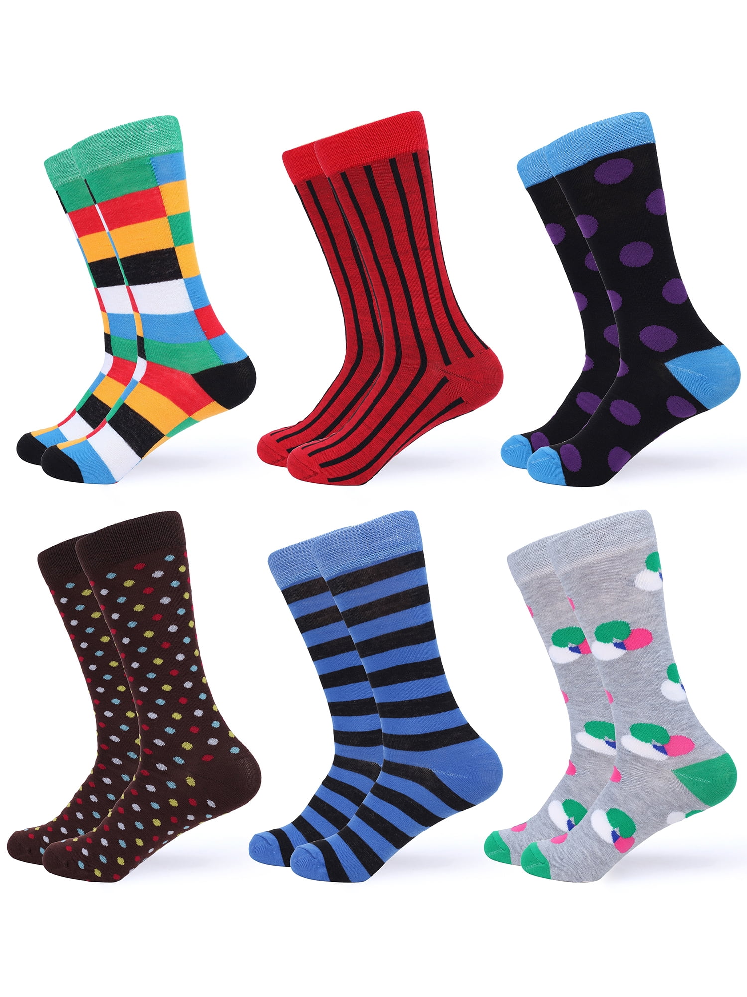 Fun Colorful Dress Socks 6 Pack Color: Fun Collection Size: 10-13 ...