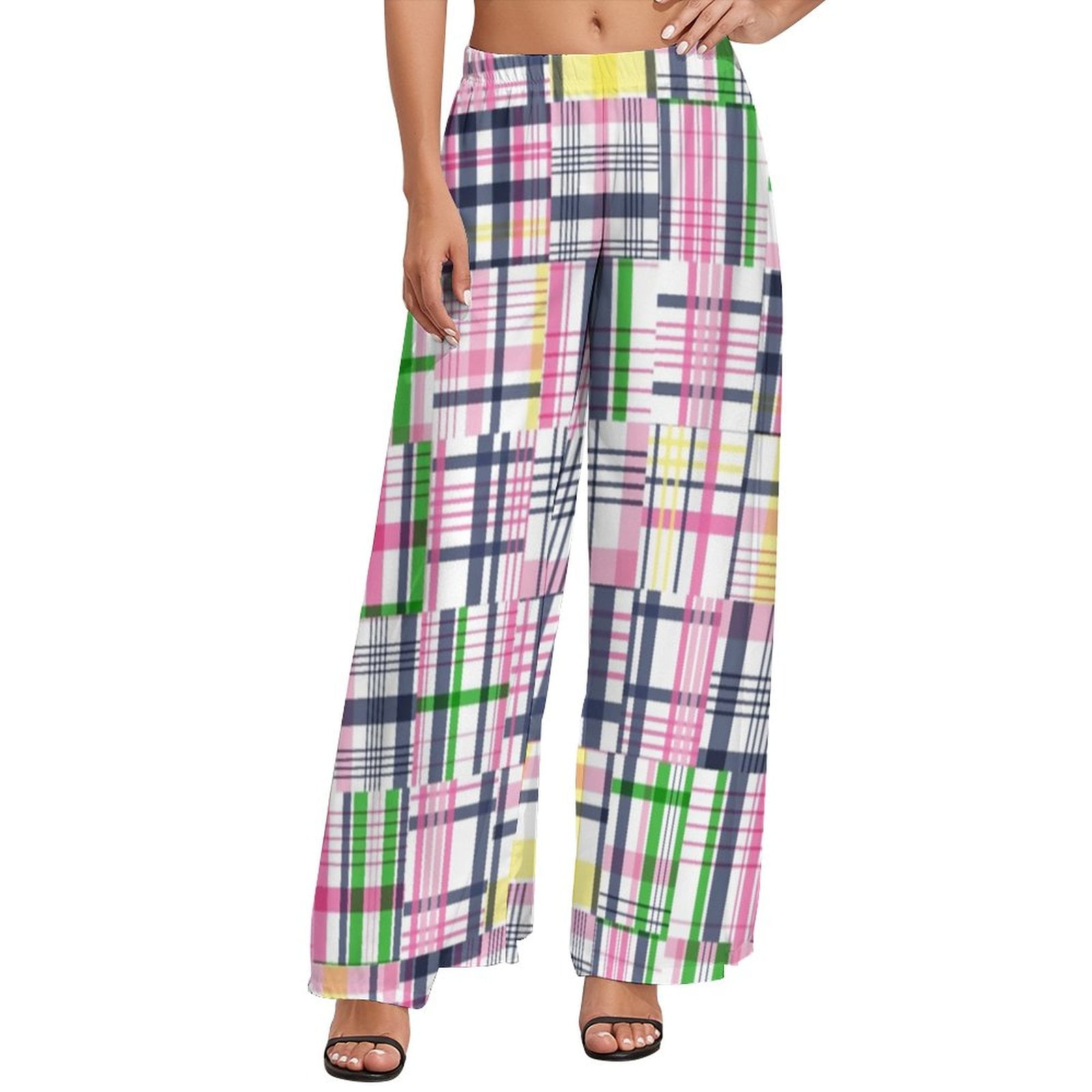Fun Colorful Patchwork Pants Retro Tiles Print Casual Wide Leg Pants ...