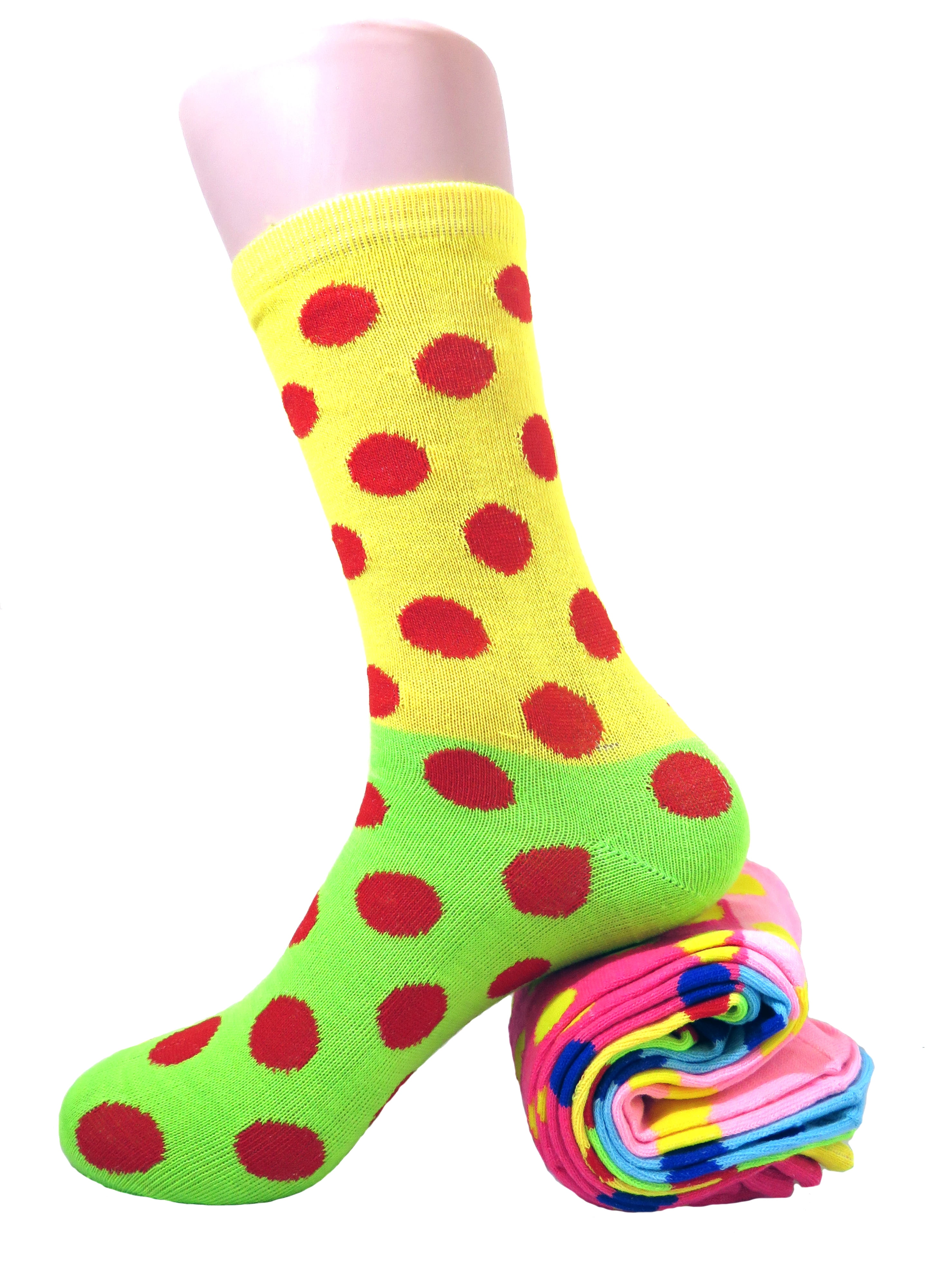 Fun & Colorful Two- Tone Polka Dot Assorted 12 Pack Crew Socks ...