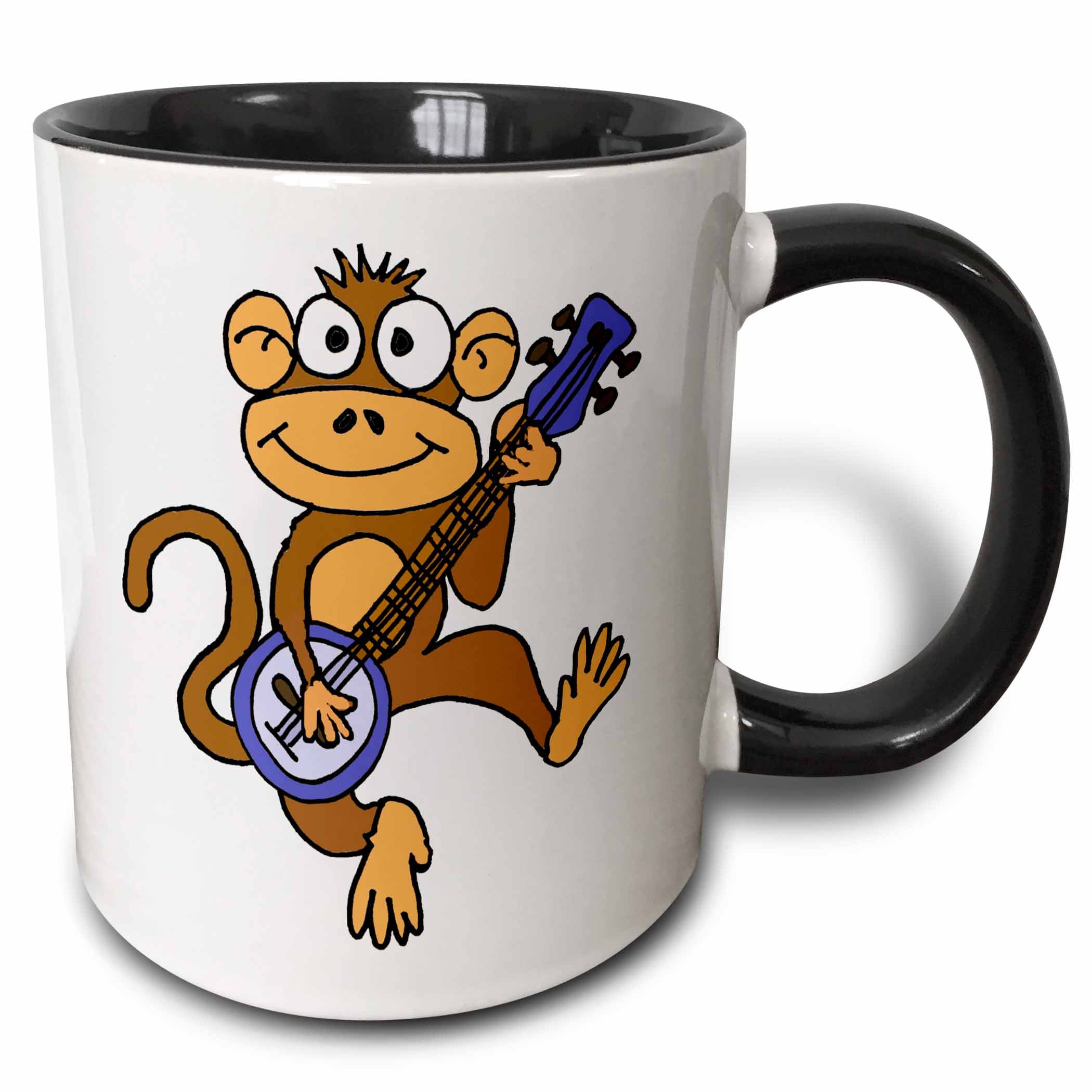 3drose, Fun Cool Dancing Monkey Playing Banjo Cartoon, 11oz Two-tone ...