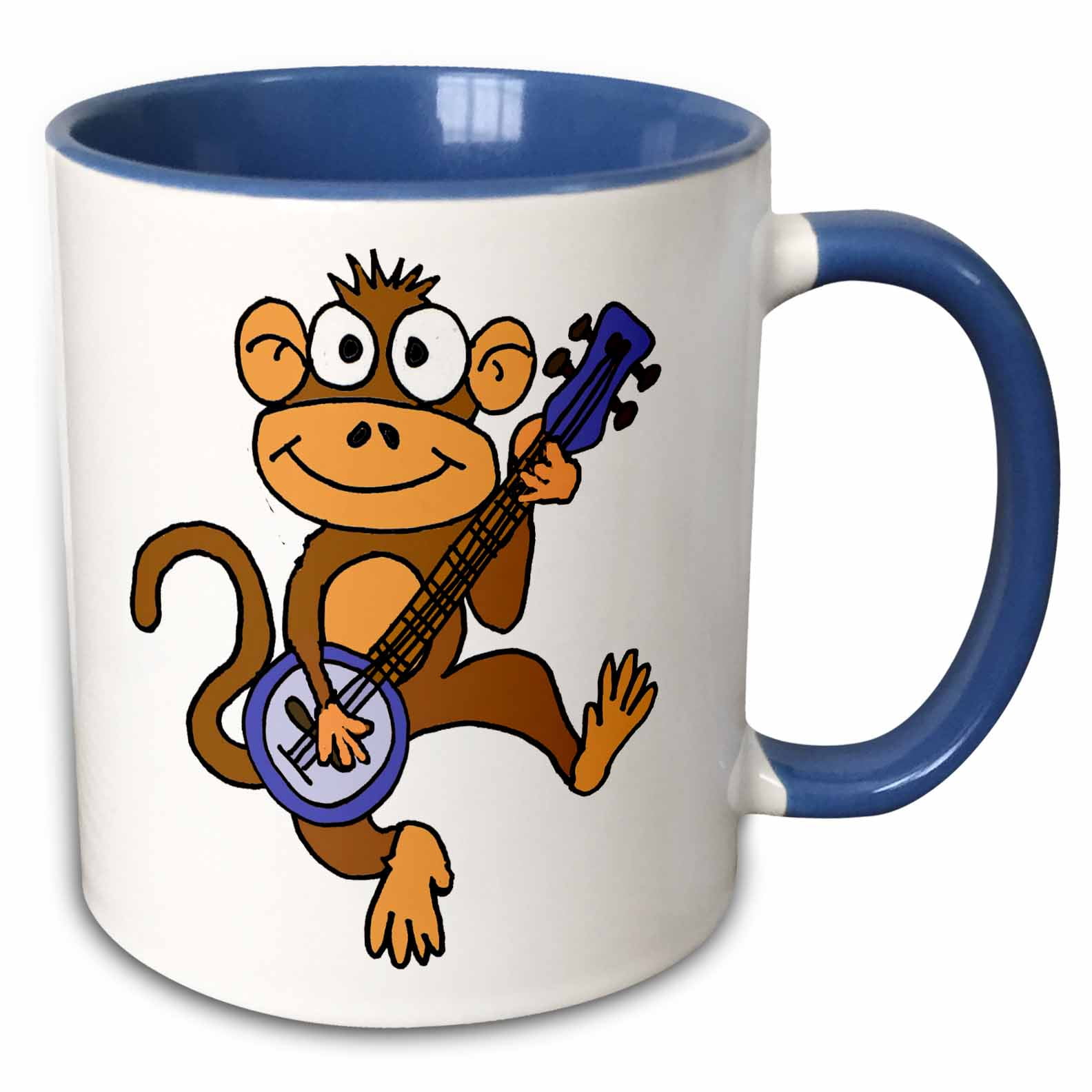Fun Cool Dancing Monkey Playing Banjo Cartoon 11oz Two-Tone Blue Mug ...