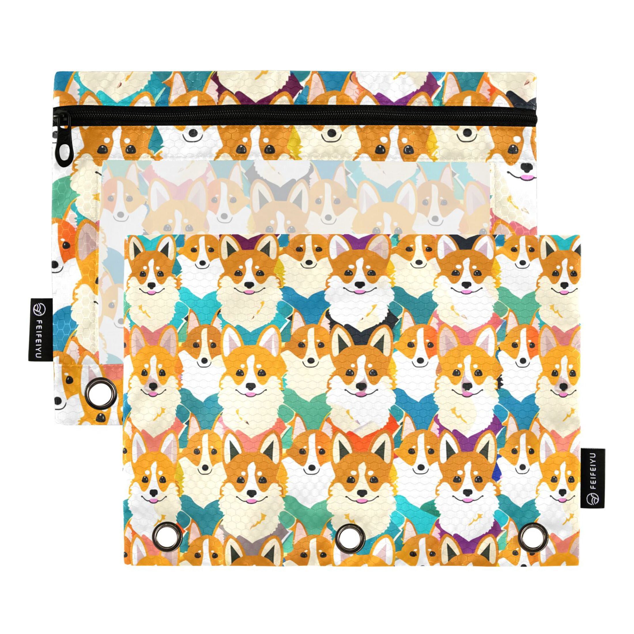 Fun Corgi Dogs 2 Pack Pencil Pouch for 3 Ring Binder Smooth Zipper ...