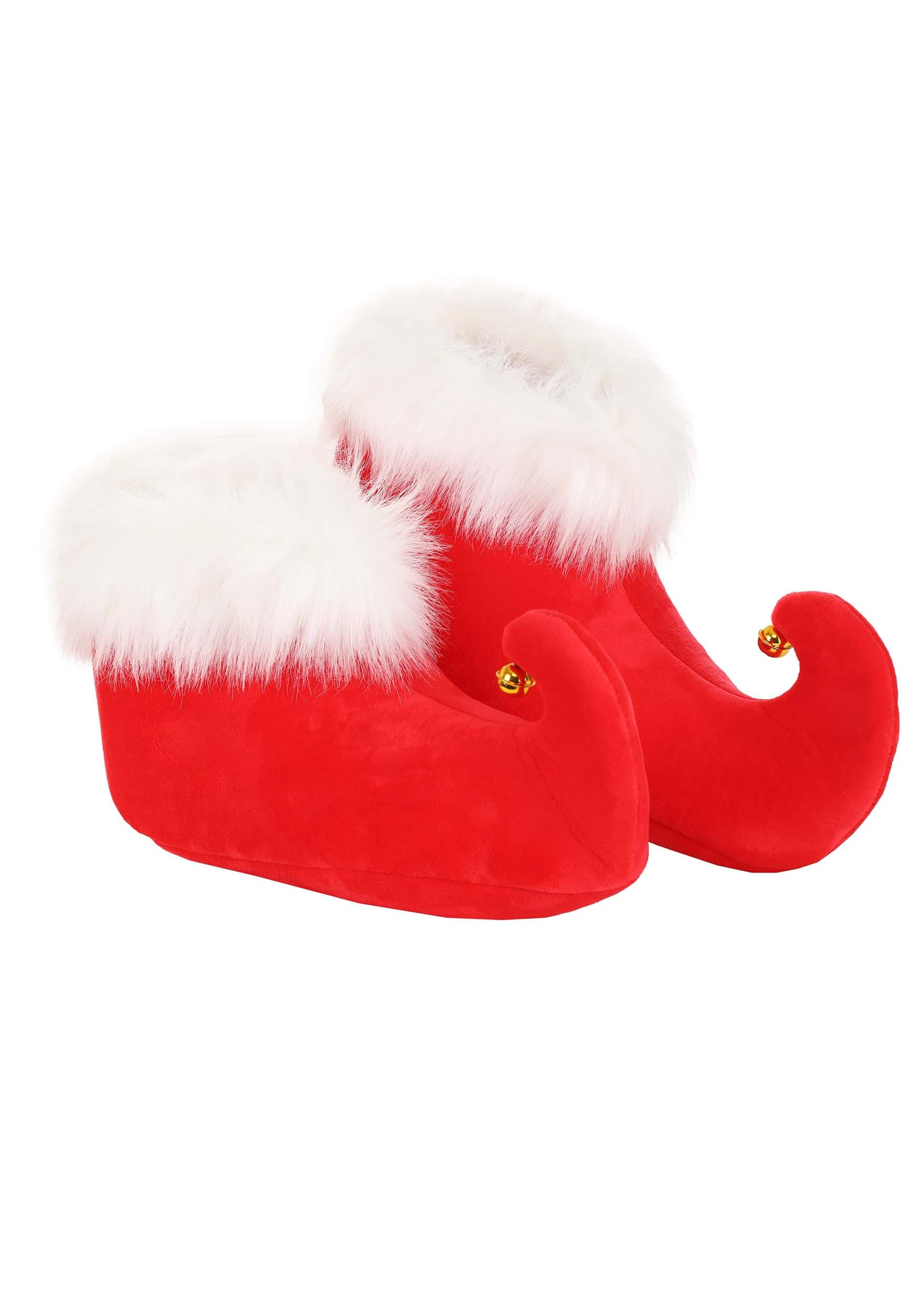 Fun Costumes Unisex Adult Red Elf Shoes with Jingle Bells and Faux Fur ...