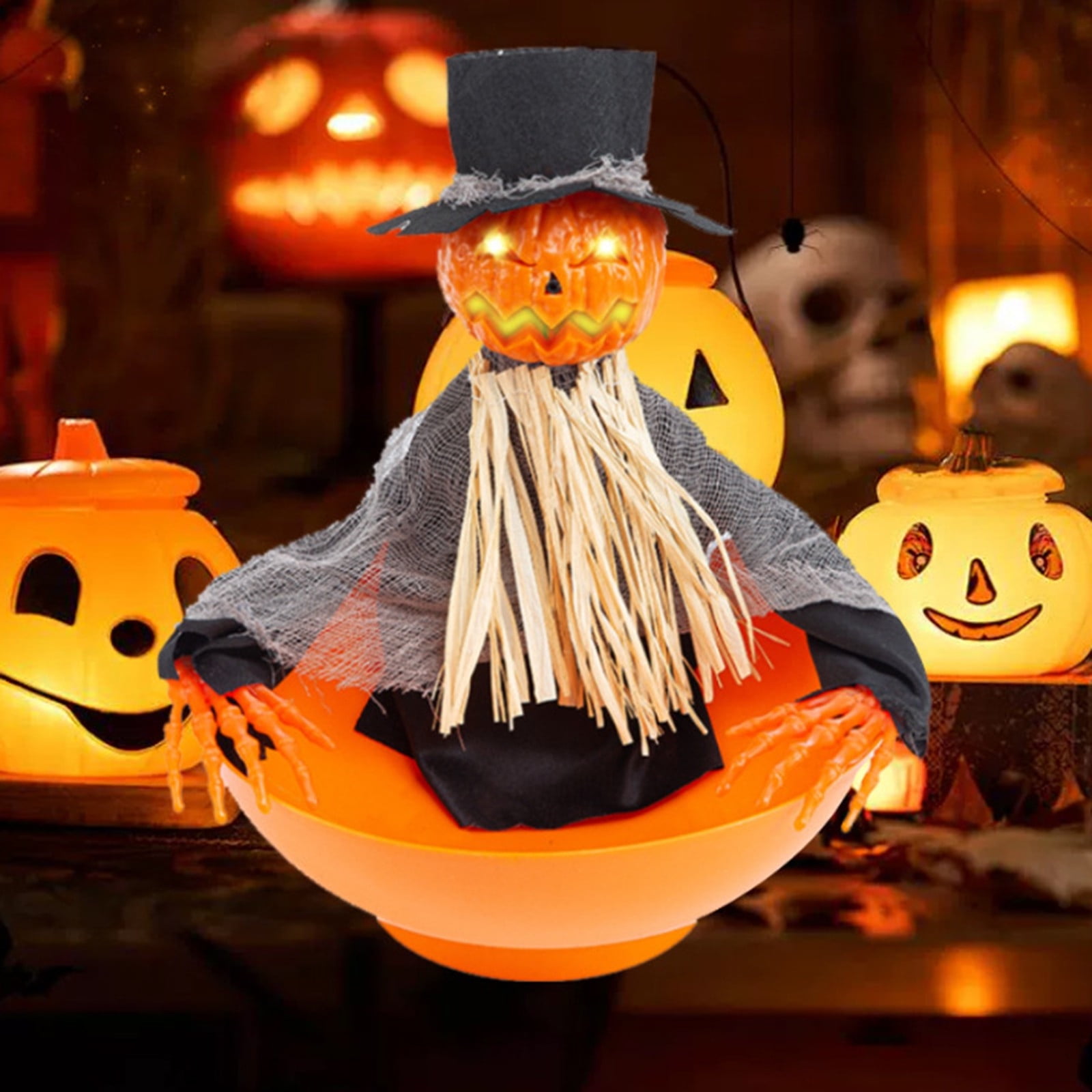 Fun Costumes Animated Shaking Pumpkin Scarecrow Candy Bowl - LED ...