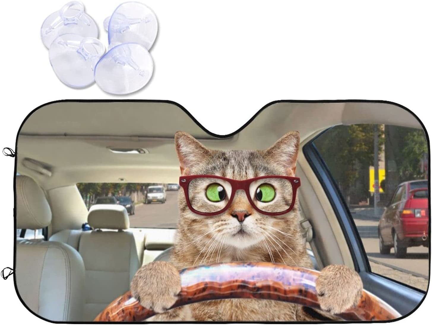 Fun Cute Cat Driving Car Front Windshield Sun Shade,Auto Sunshade for Car Truck SUV - Blocks Uv ...