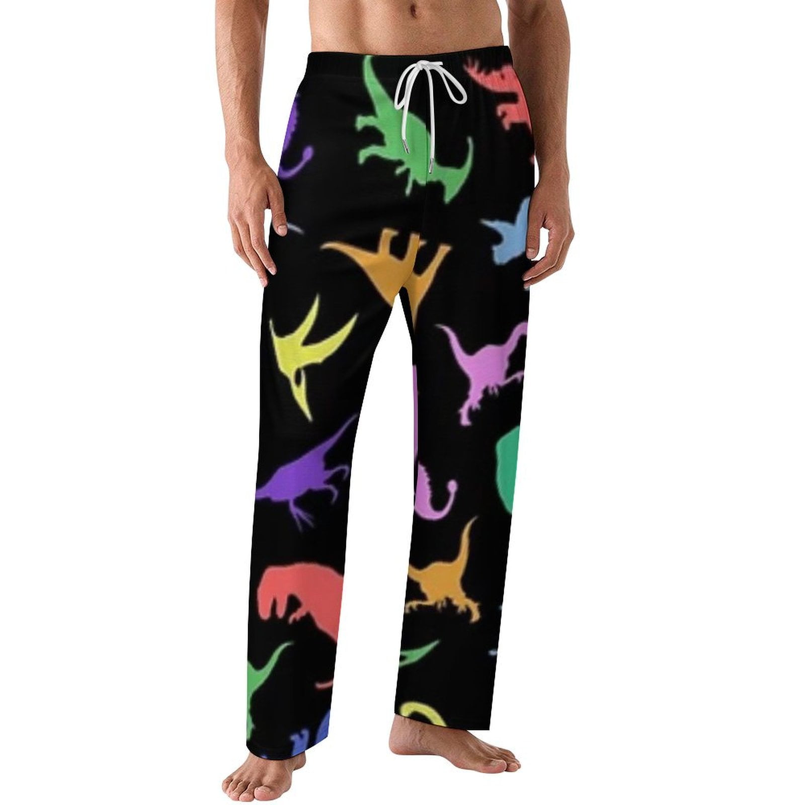 Fun Dinosaur Pattern Mens Pajamas Pajama Pants Mens Sleepwear Lounge Sleep Bottoms Stretch with ...
