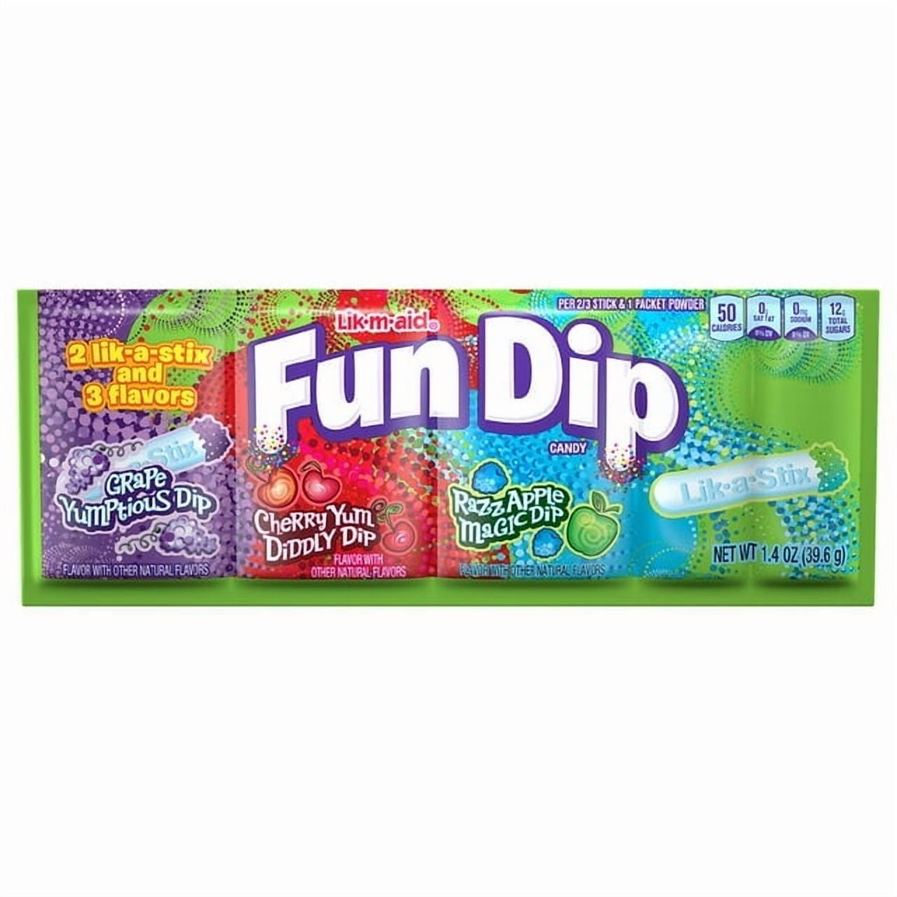 Fun Dip 3 Flavor Candy Pouch, Grape, Cherry, Sour Apple, 1.4 oz, Pack ...