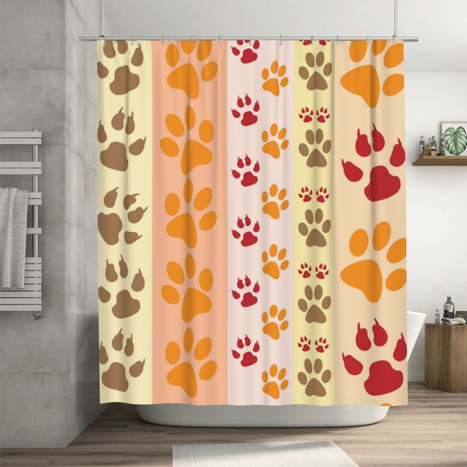 Fun Dog Paw Print Pattern Shower Curtain, Waterproof Bath Curtains for ...