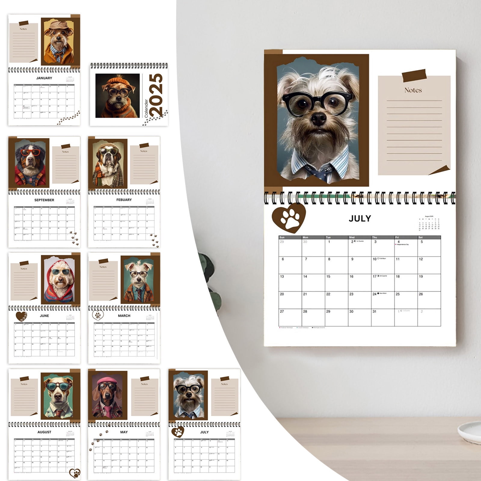Fun Dogs Wall Calendar 2025 - Large Family Planner & Daily Organizer ...