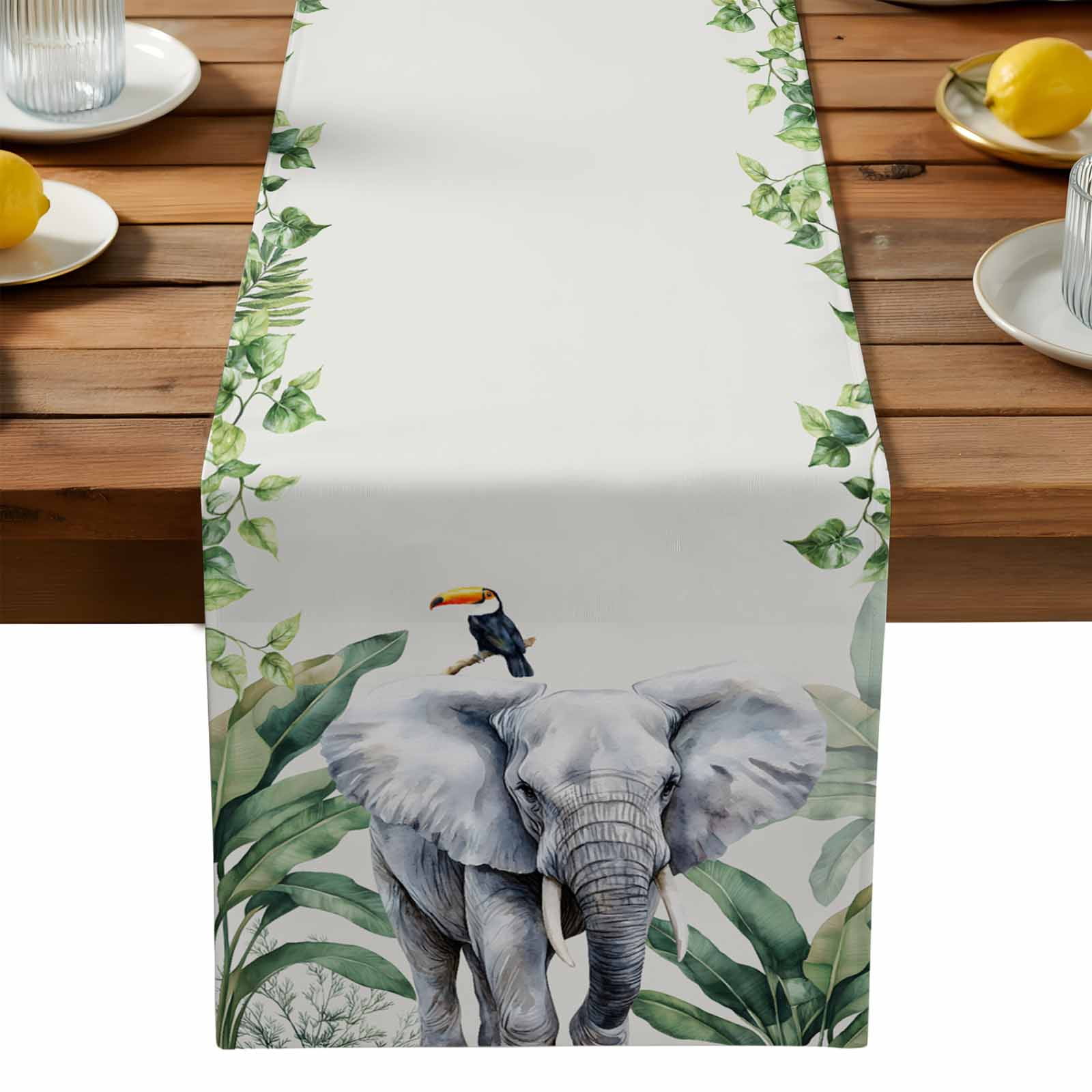Fun Elephant Tropical Palm Leaf Table Runners 13x70 Inches Long Linen ...