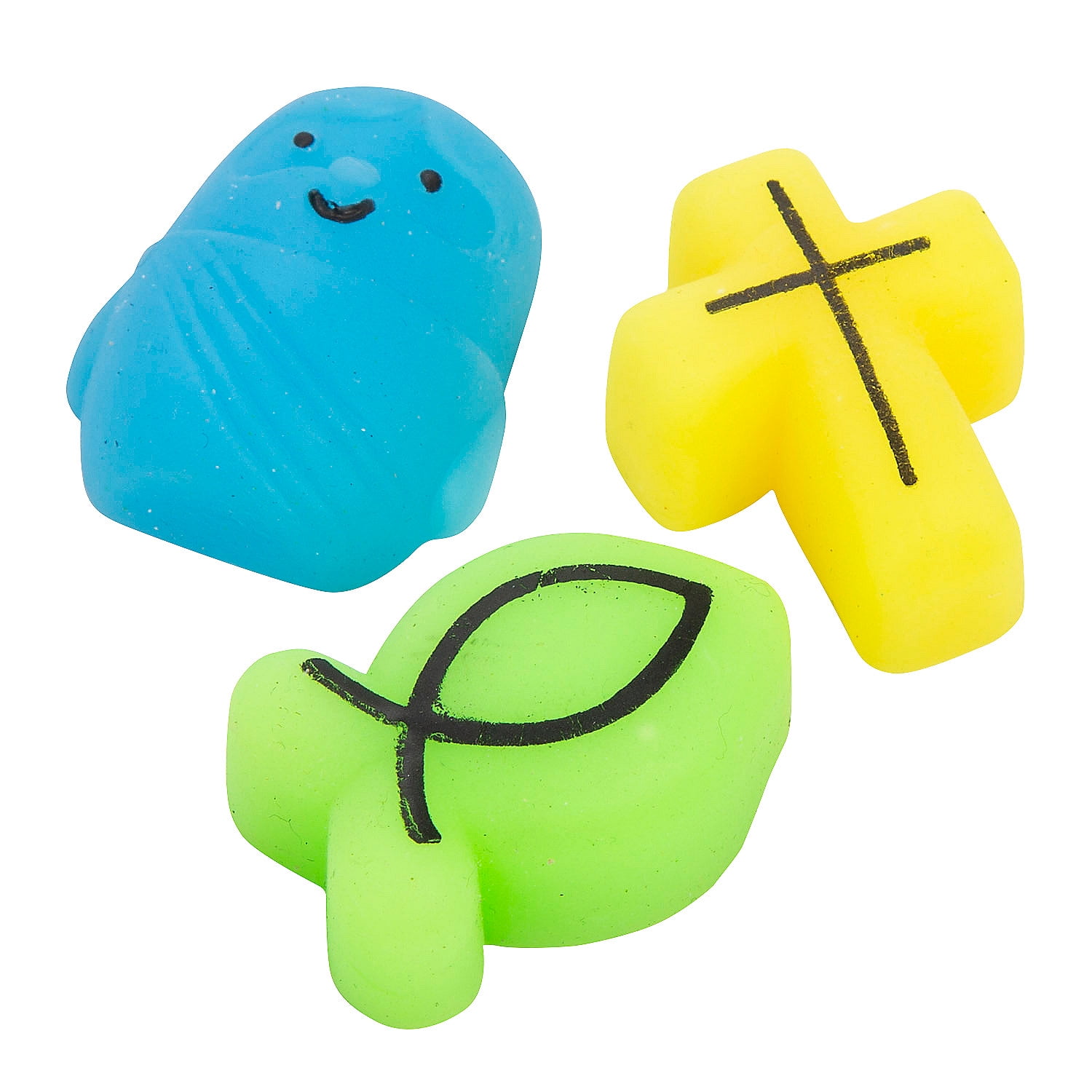 Fun Express 1 1/2" Mini Religious Cross, Jesus & Fish Mochi Squish Toys ...