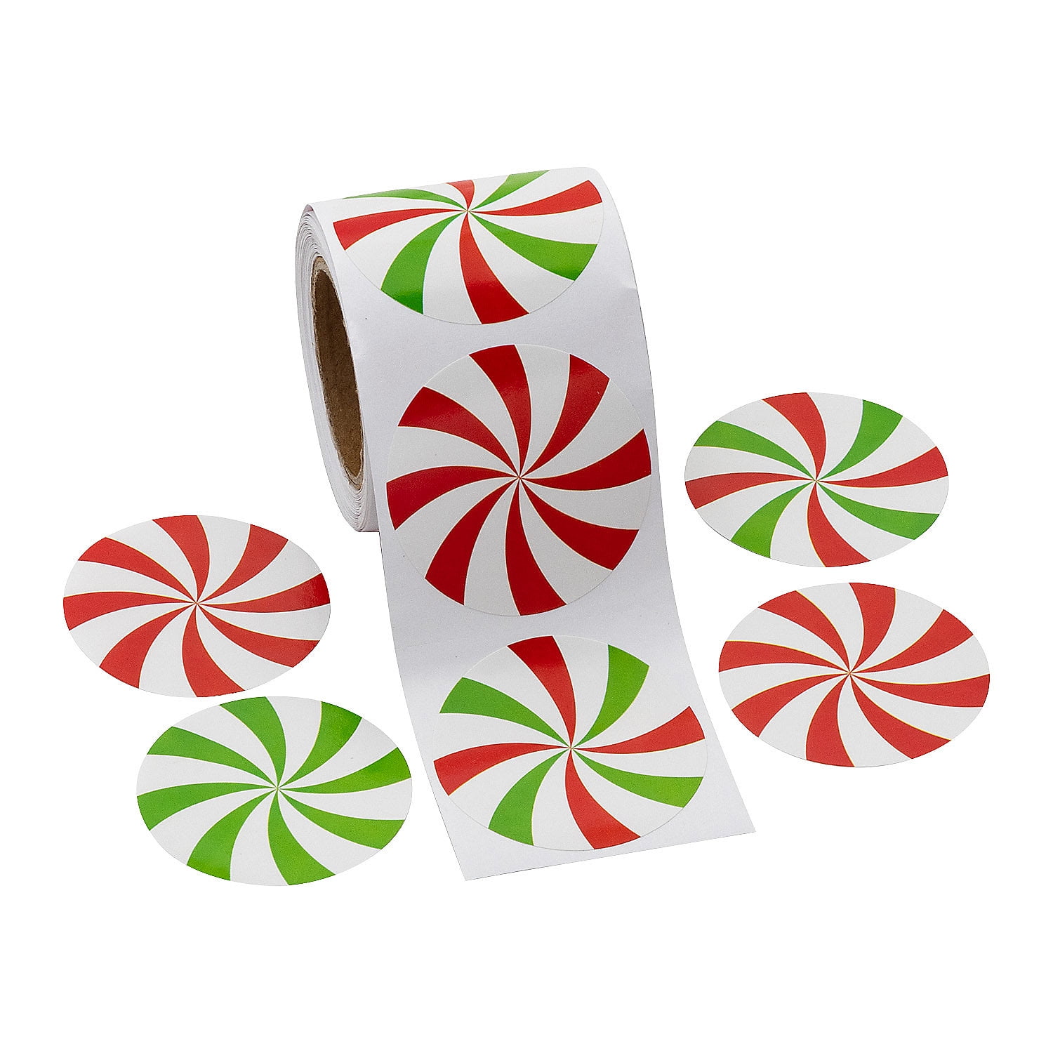 1 1/2" Red, Green & White Peppermint Candy Sticker Roll - 100 Pieces ...