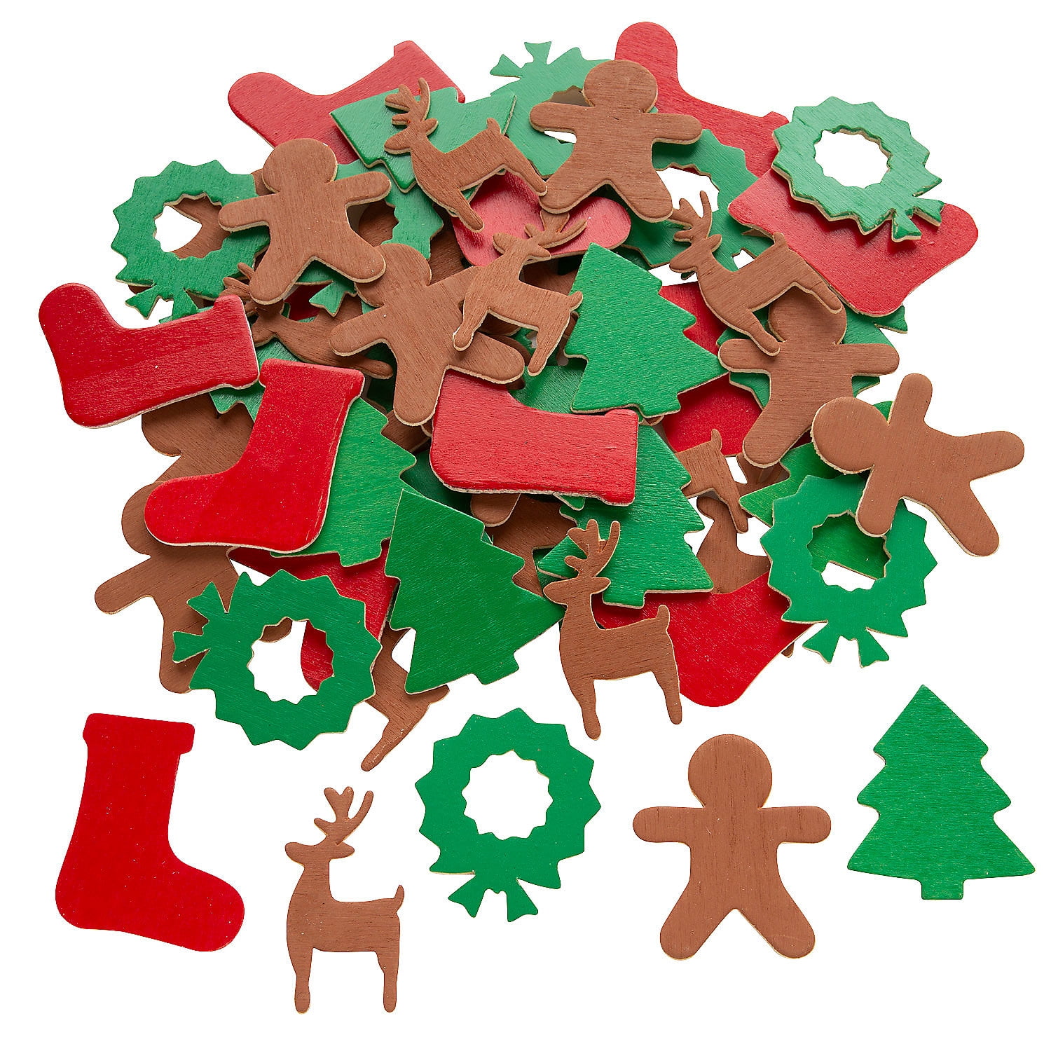 Fun Express 1 3/4" Bulk 100 Pieces Small Red & Green Wooden Christmas ...