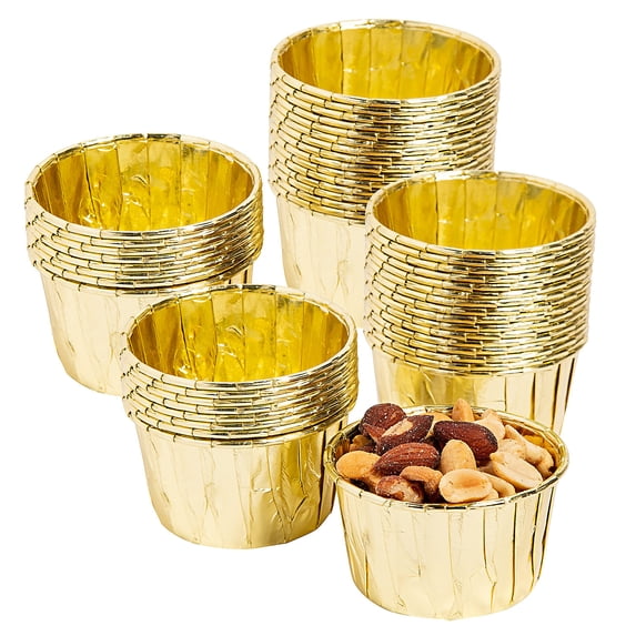 Fun Express 1" x 2 3/4" Bulk 100 Pieces Gold Foil Disposable Treat Cups ...