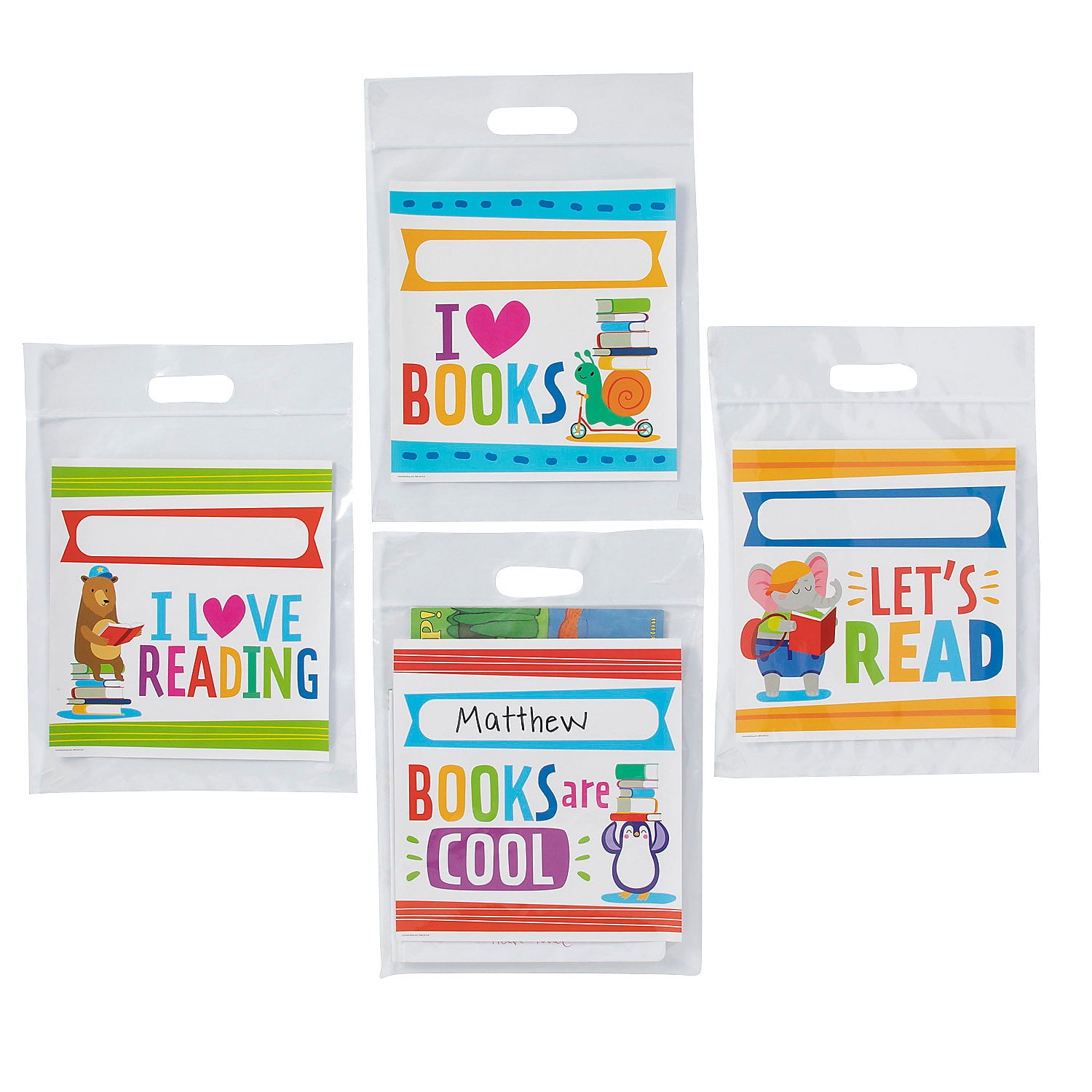 Fun Express 10 1/2" x 14 1/4" Animal Reading Buddy Plastic Book Bags ...