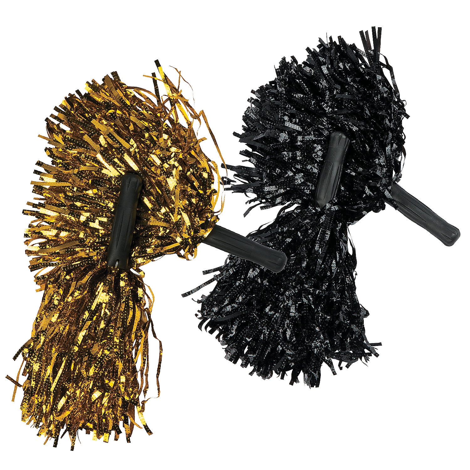 Fun Express 10" Metallic Black & Gold Team Spirit Cheer Foil Pom-Poms ...