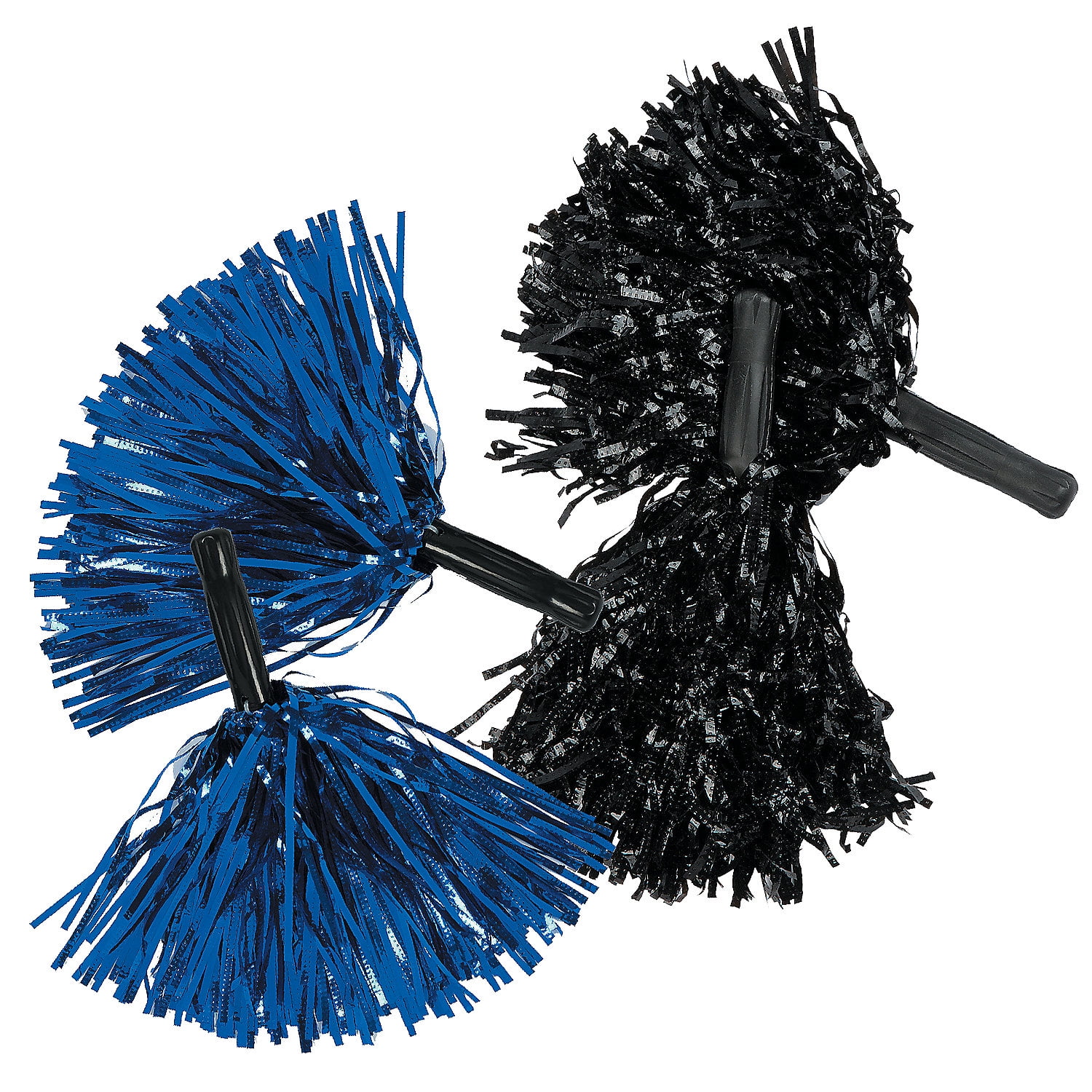 Fun Express 10" Metallic Blue & Black Team Spirit Cheer Foil Pom-Poms ...