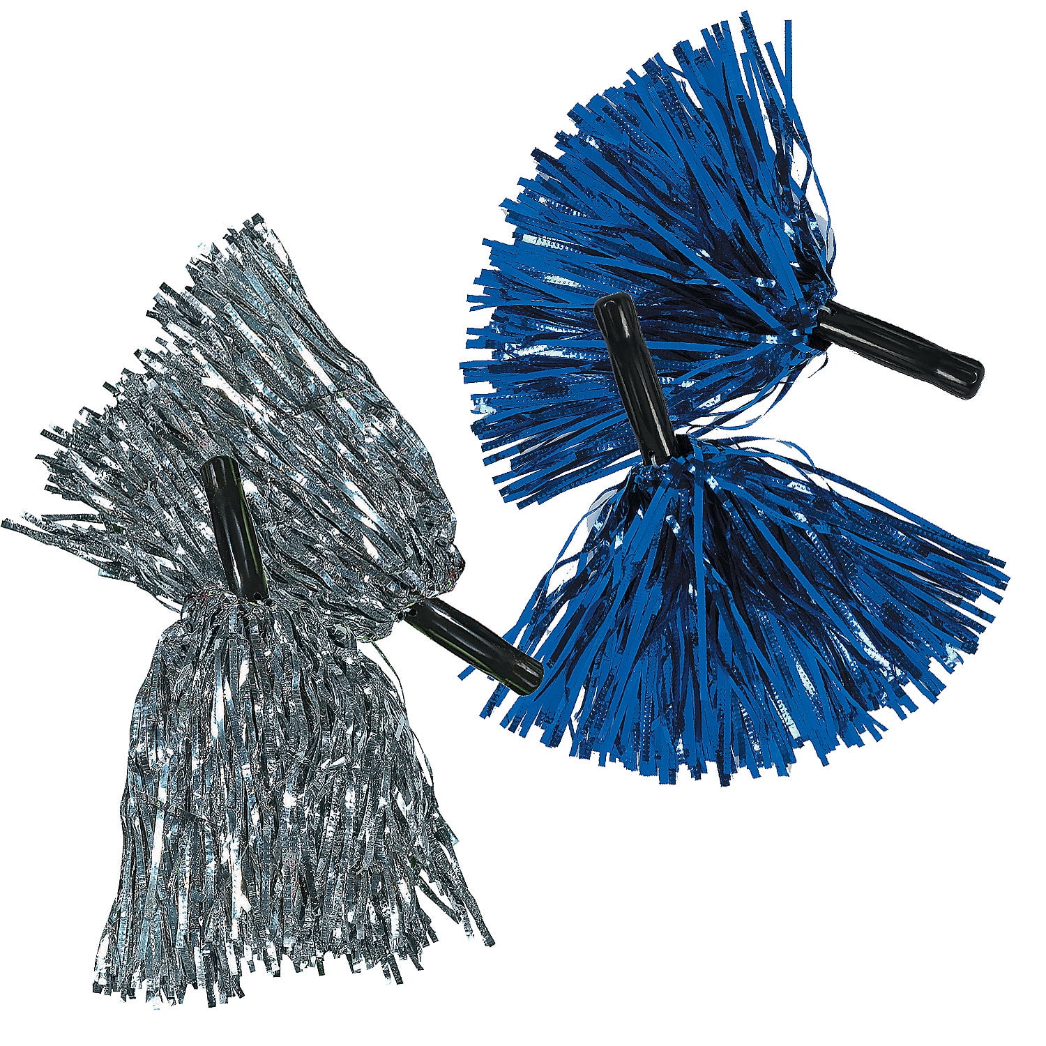 Fun Express 10" Metallic Blue & Silver Team Spirit Cheer Foil Pom-Poms ...