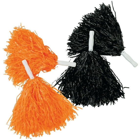 Fun Express 10" Orange & Black Team Spirit Cheer Pom-Poms Set - 24 ...