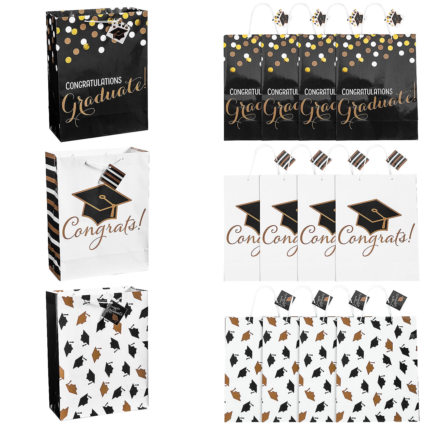 Fun Express Grad Party Goody Bags - Large Black & Gold Paper Gift Bags ...