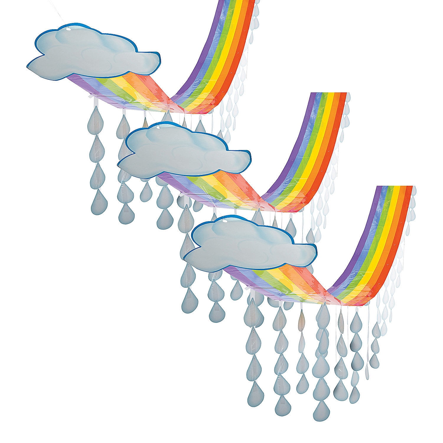 Fun Express 12 Ft. x 32" Bulk 3 Pieces Rainbow Cloud & Rain Drops ...