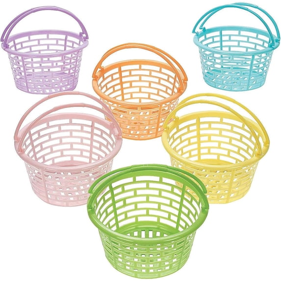 Fun Express 12 Pieces Plastic Pastel Round Baskets, Party Supplies ...