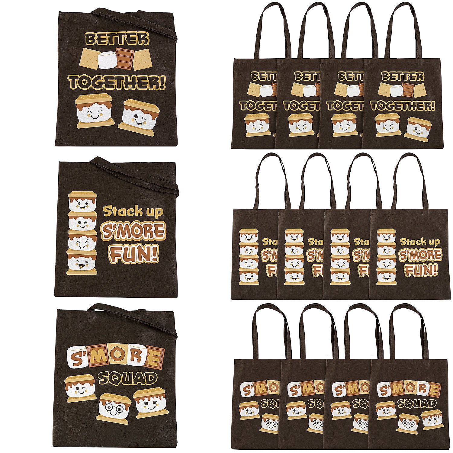 Fun Express 15" x 17" Large S’mores Squad Nonwoven Tote Bags - 12 Piece ...