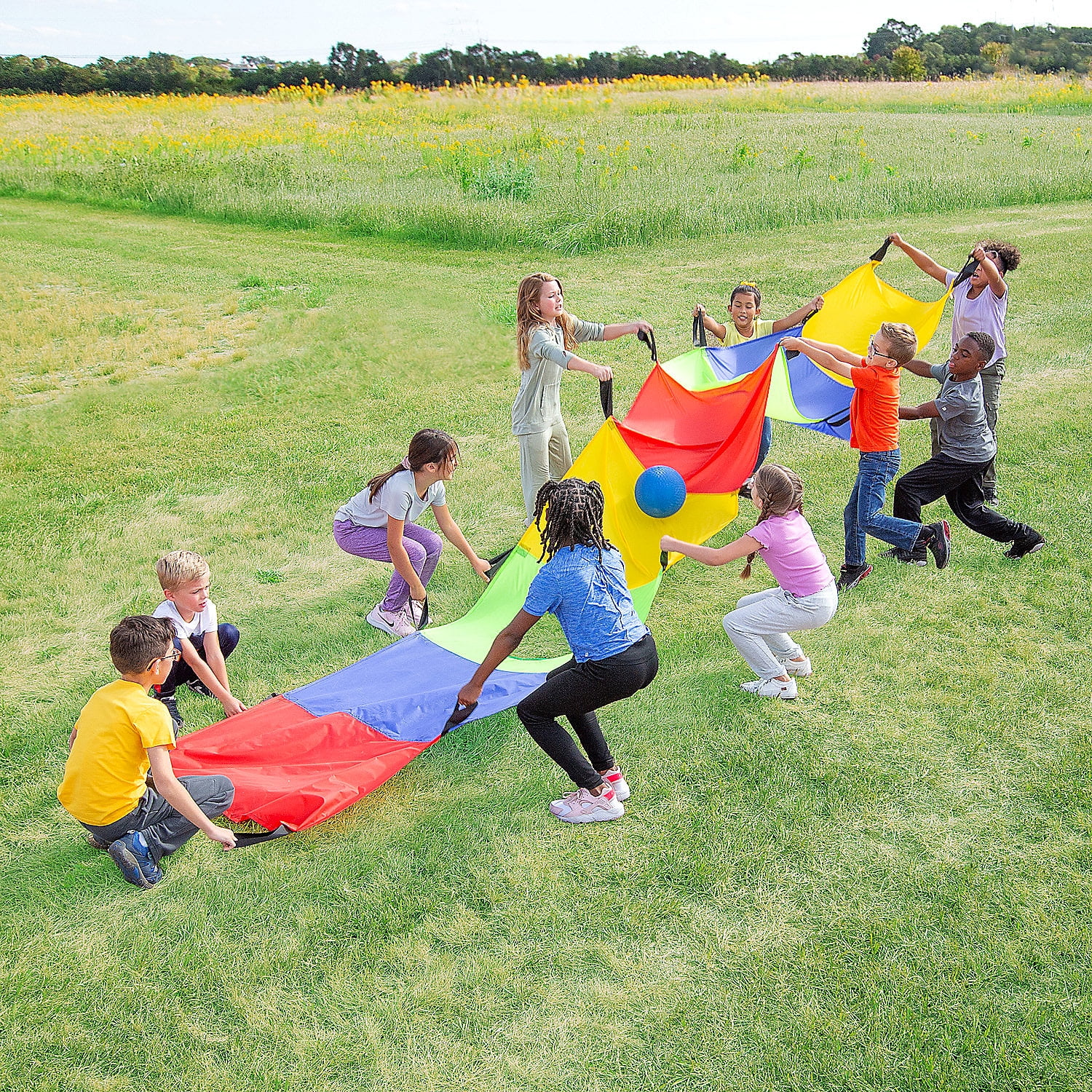 Fun Express 18 Ft. Rectangle Parachute with Holes & Handles - Walmart.com