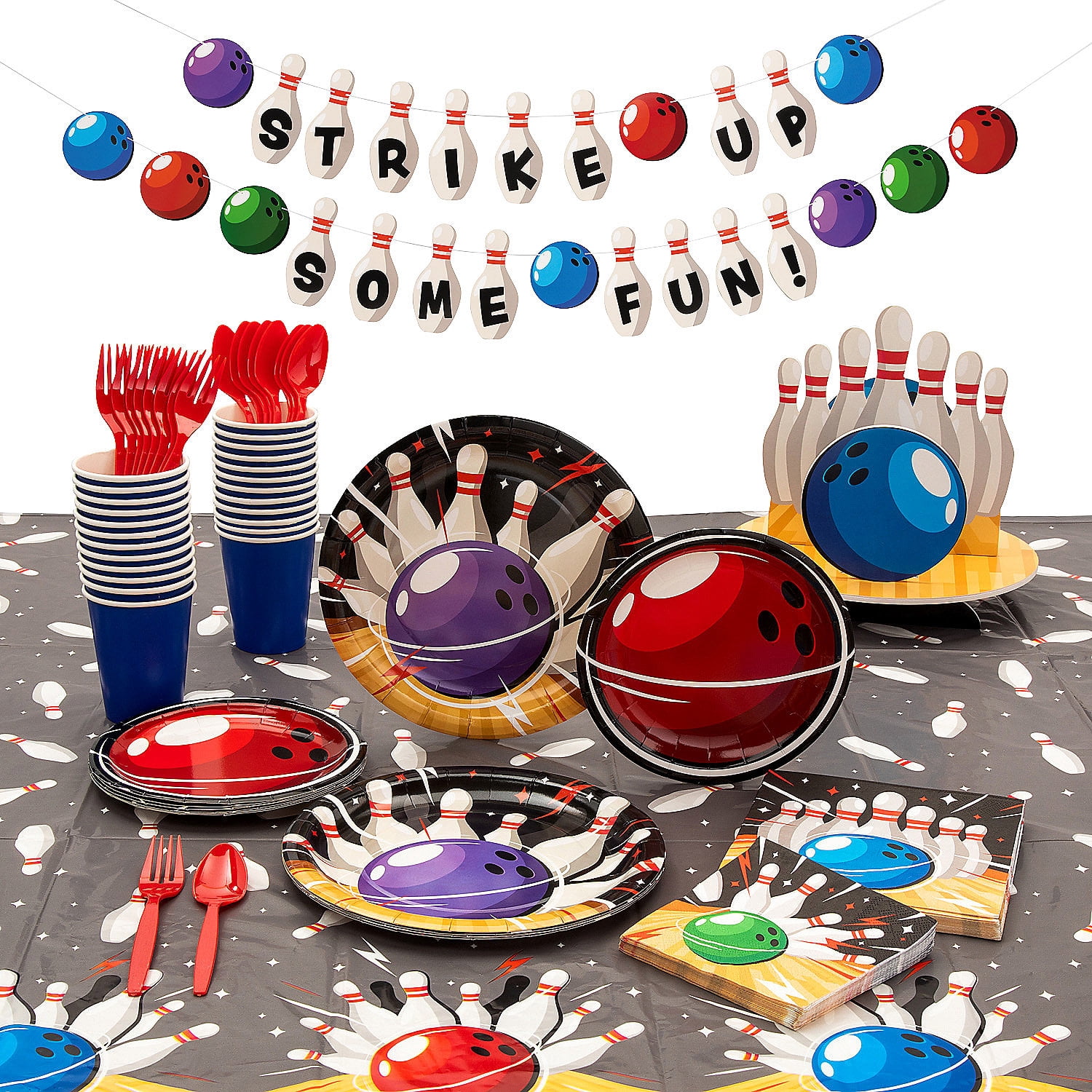 Fun Express 189 Pieces Bowling Party Disposable Tableware Kit for 24 ...