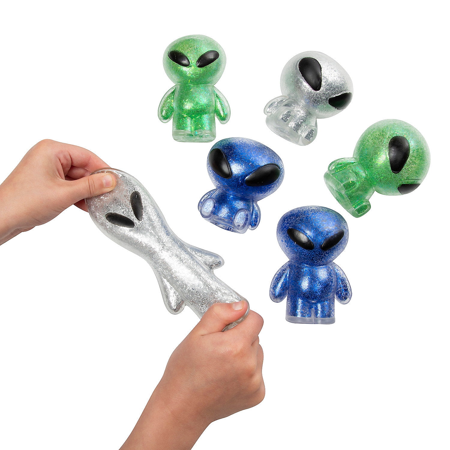Fun Express 3 1/2" Glitter Sensory Air-Filled Squeeze Alien Toys - 12 ...