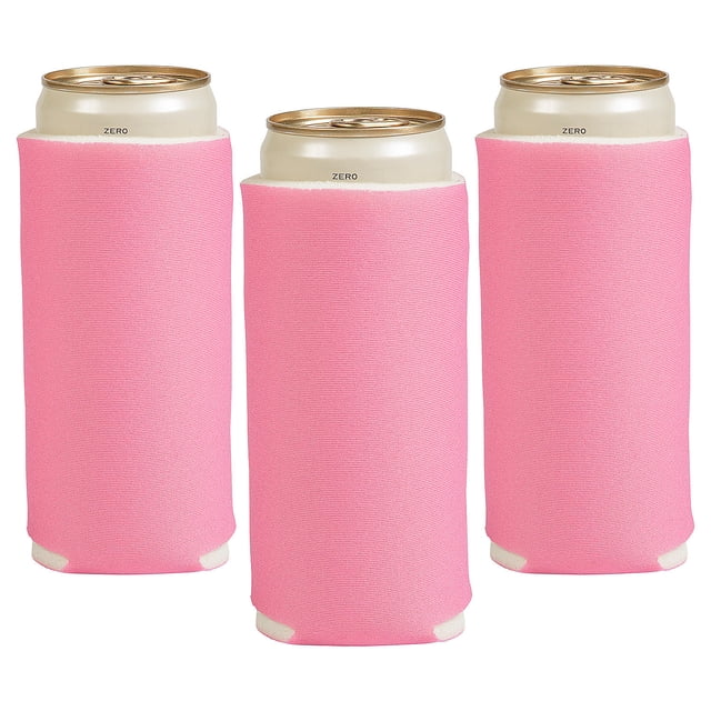Fun Express 3 1/2" x 6 1/2" Solid Color Pink Foam Slim Can Coolers - 12 ...