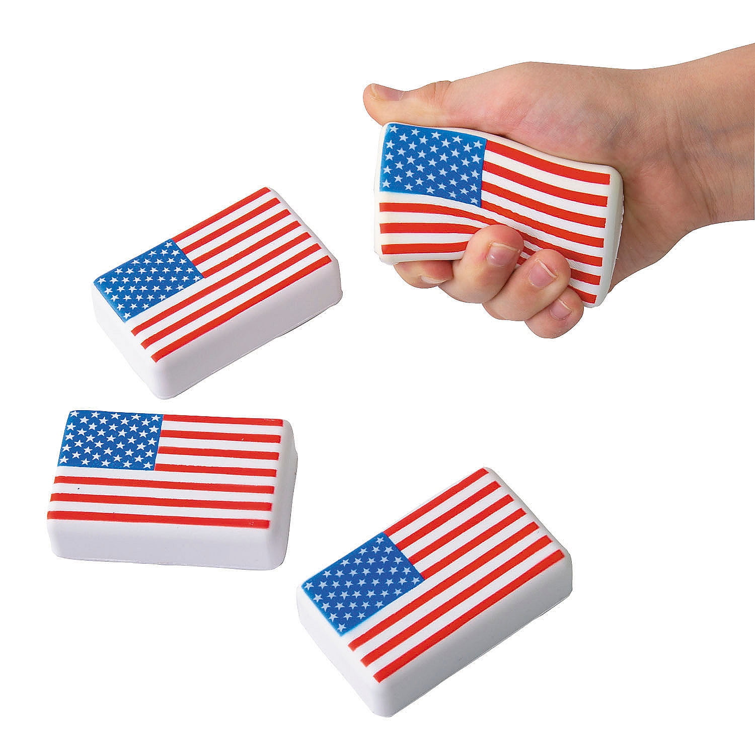 Fun Express 3" x 1 3/4" American Flag Red, White & Blue Foam Stress ...