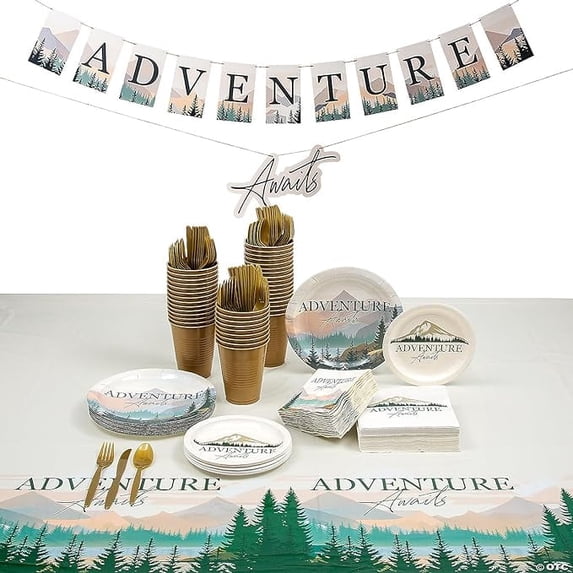Fun Express 367 Piece Adventure Awaits Disposable Tableware Kit for 24 ...