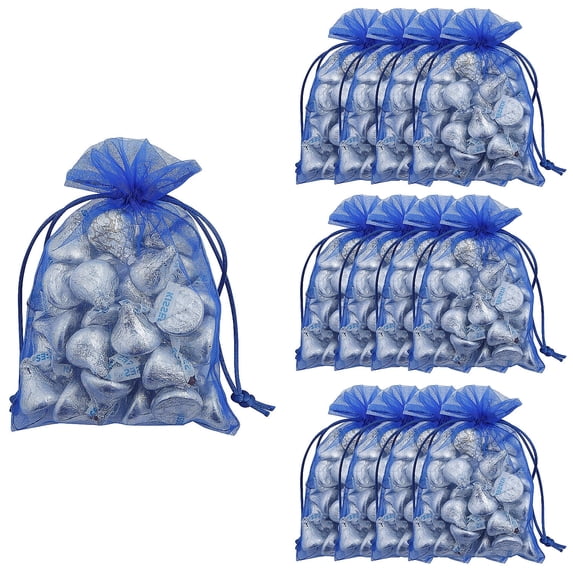Fun Express 4 1/2" x 6 1/4" Medium Sheer Blue Organza Drawstring Bags ...