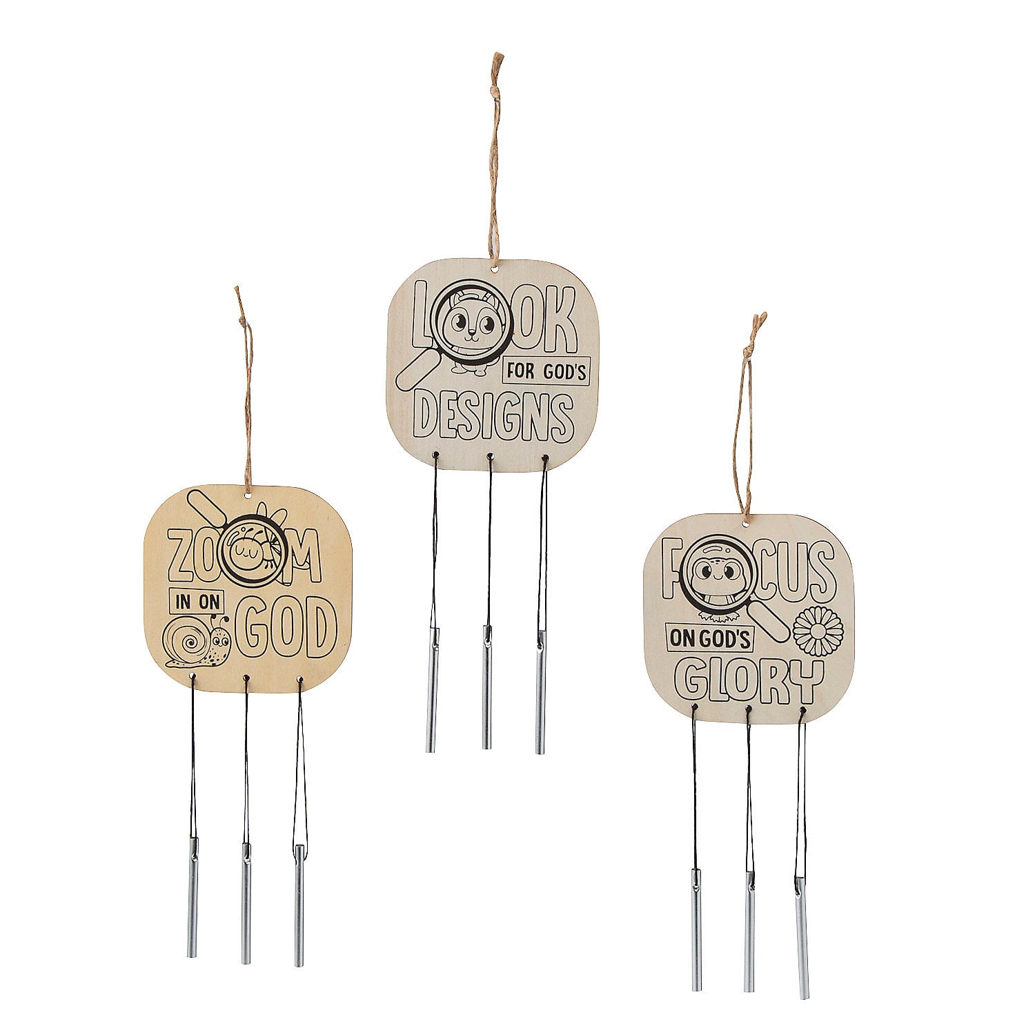 Fun Express 4" x 12 1/2" Color Your Own Zoom In VBS Wood Wind Chimes ...