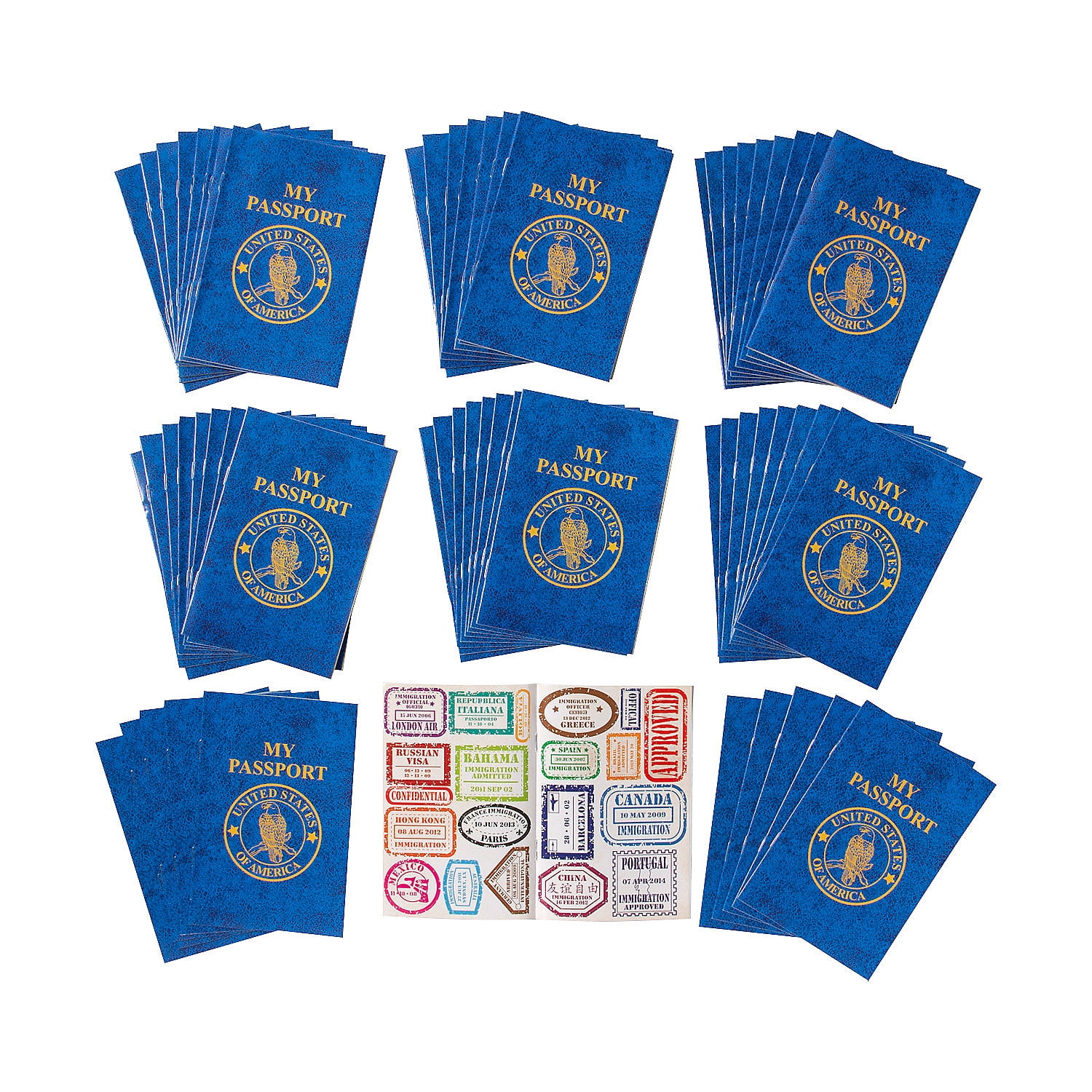 Fun Express 4" x 6" Bulk 60 Pieces My USA Passport Blue Paper Sticker ...