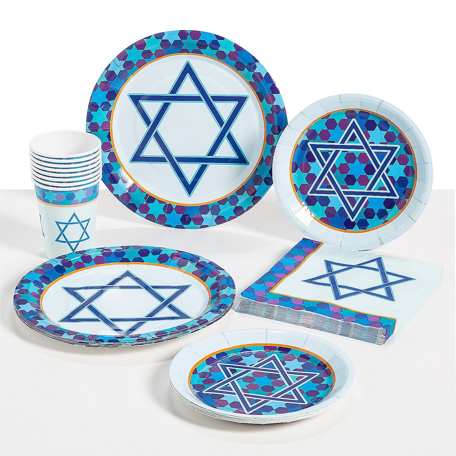 Fun Express 40 Piece Blue Star of David Party Disposable Tableware Kit ...