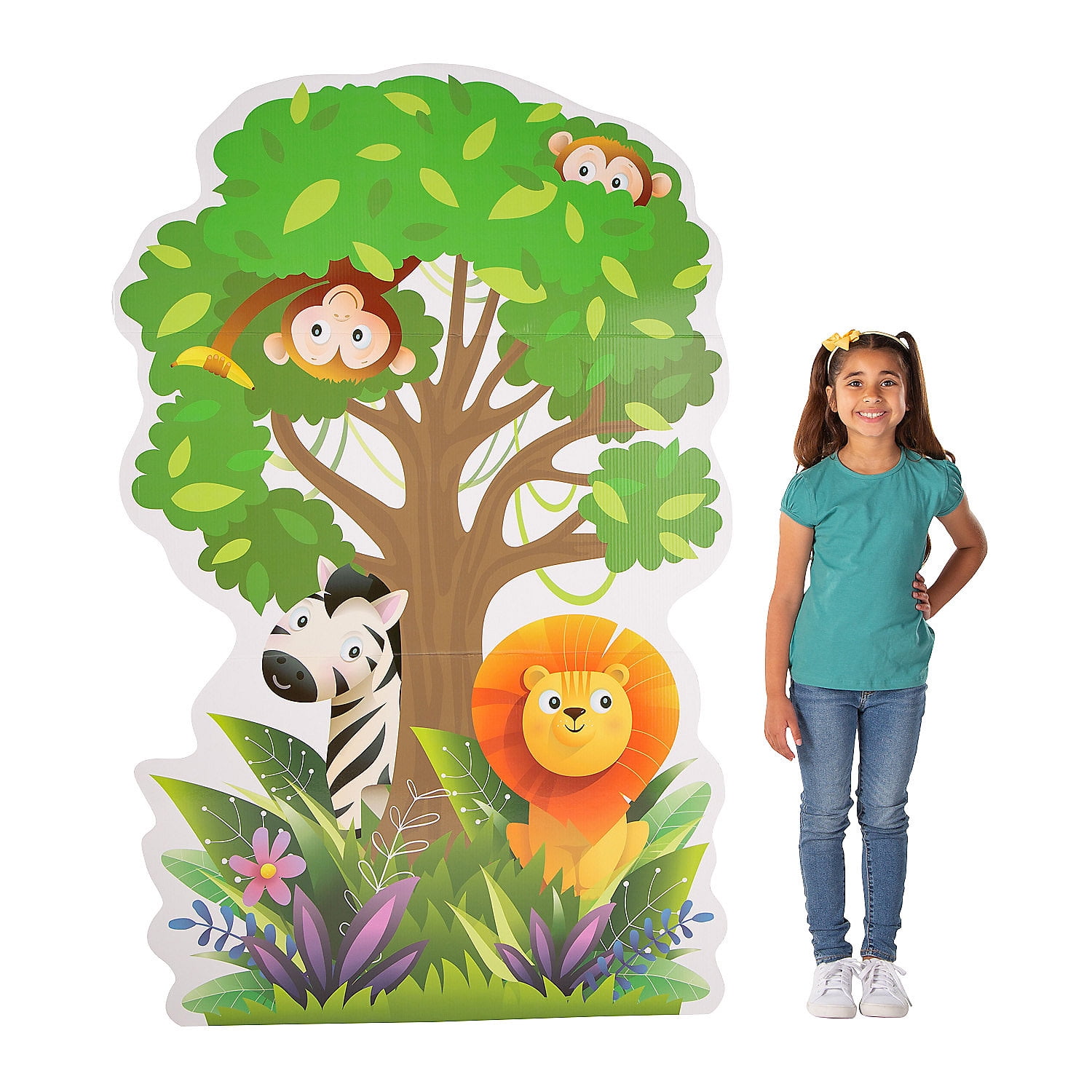 Fun Express 44" x 70" 3D Zoo Animal Party Tree Cardboard Cutout Stand ...