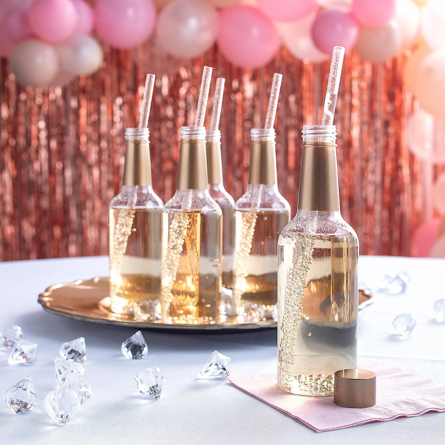 Fun Express 48 Pc. Mini Plastic Champagne Bottles with Glitter Straws ...