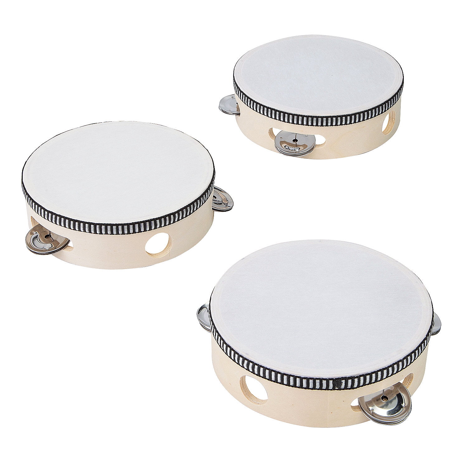 Fun Express 5 3/4" x 2" Wood Musical Instruments Tambourines Set - 3 ...