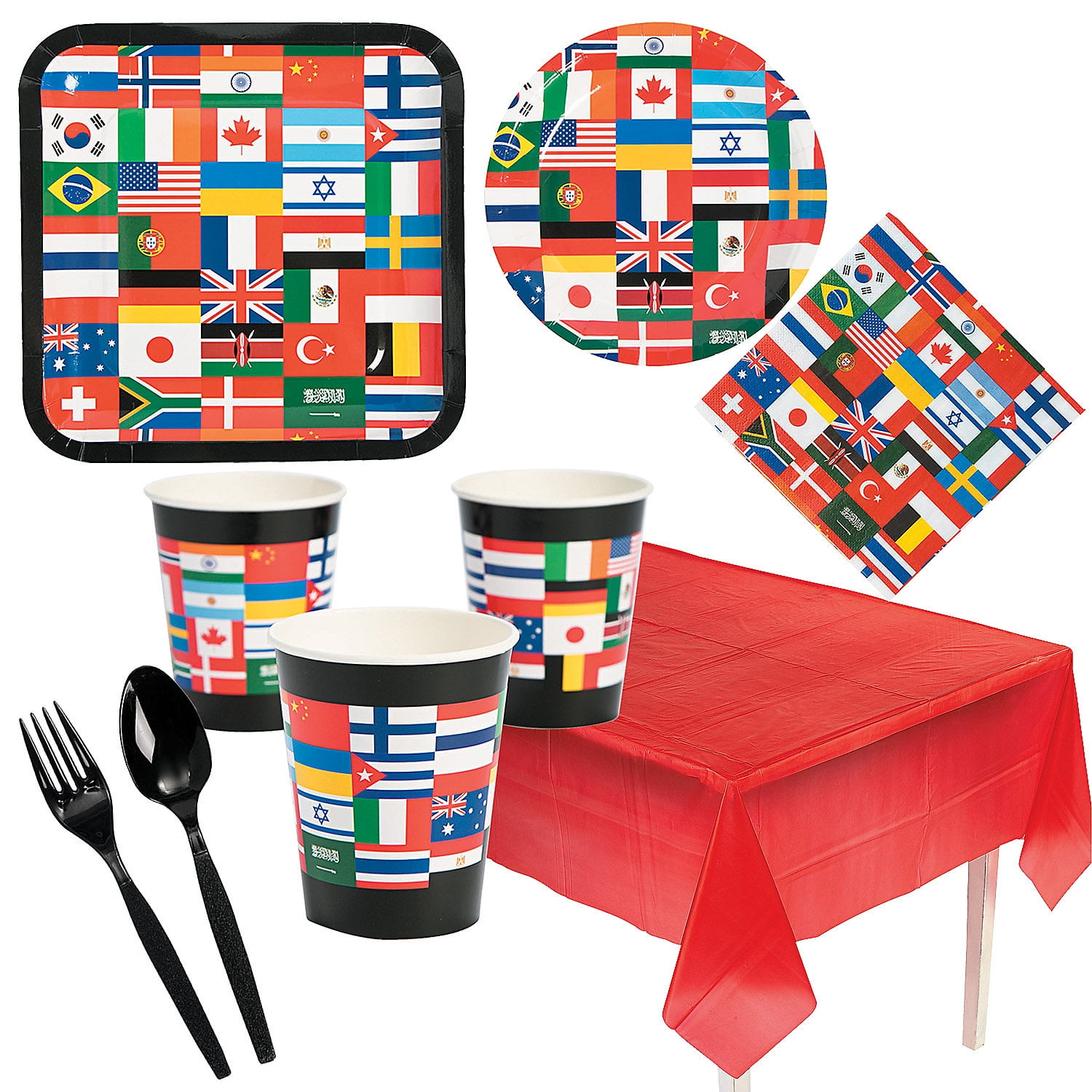 Fun Express 57 Pc. Flags of All Nations Party Tableware Kit for 8 ...