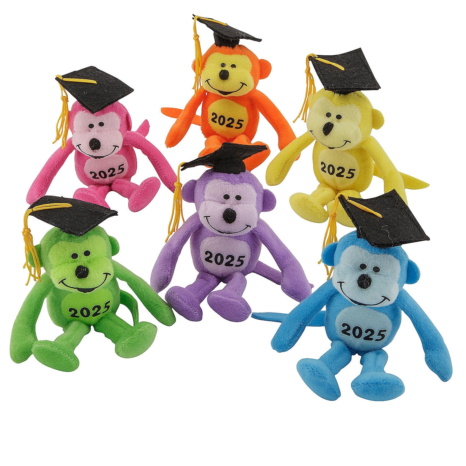 Fun Express 6" Class of 2025 Graduation Neon Multicolor Stuffed Monkeys ...