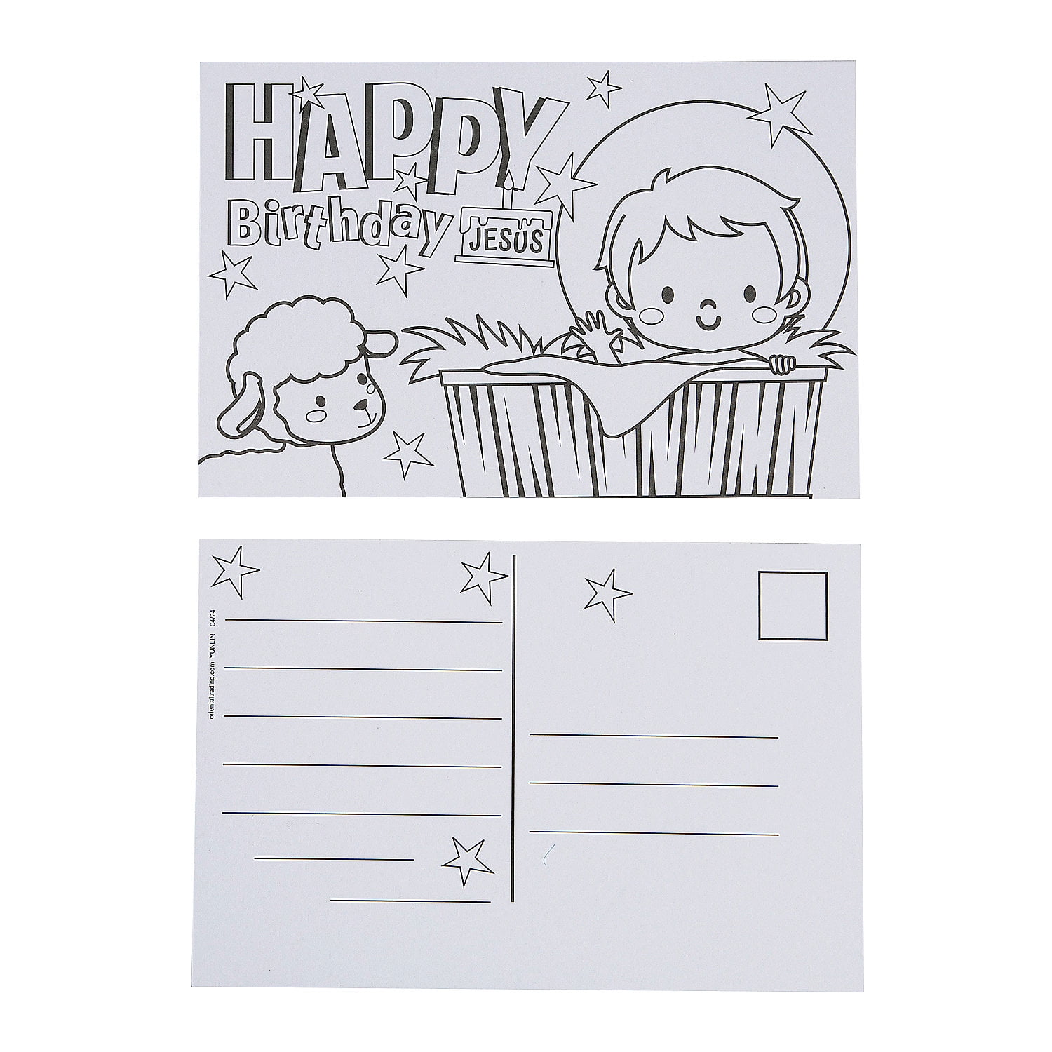 Fun Express 6" x 4" Color Your Own Happy Birthday Jesus Postcards - 24 ...