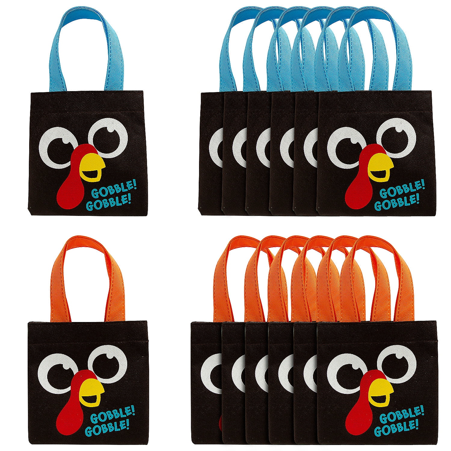 Fun Express 6" x 6" Mini Thanksgiving Turkey Nonwoven Tote Bags - 12 Pc ...